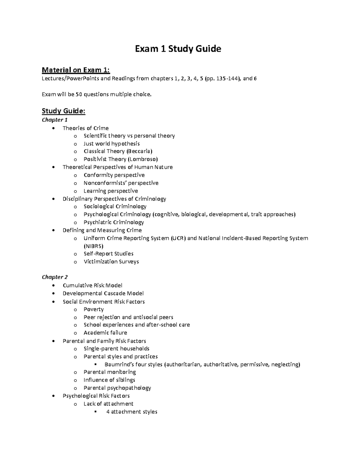 Exam 1 Study Guide - PSYC3421 Psych of Crim Behavior Fall 2022 - Exam 1 Study Guide Material on ...
