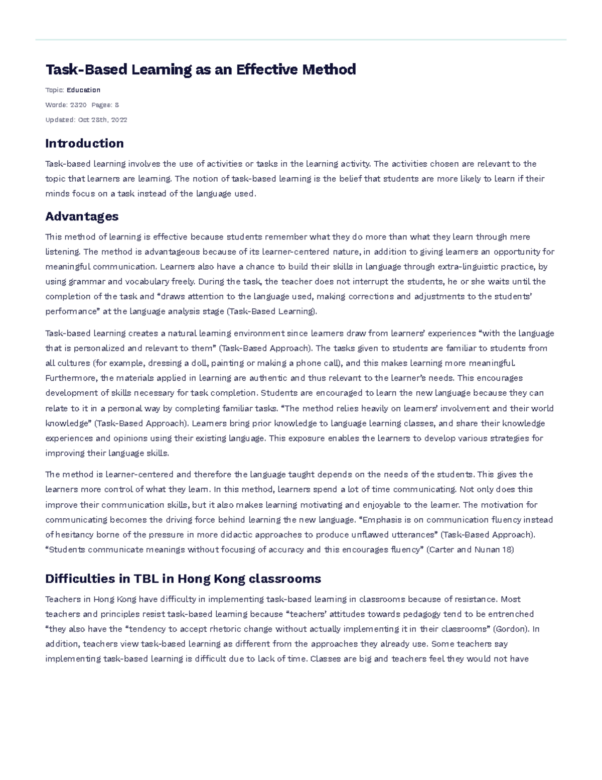 Task-Based Learning as an Effective Method Free Essay Example - Task ...
