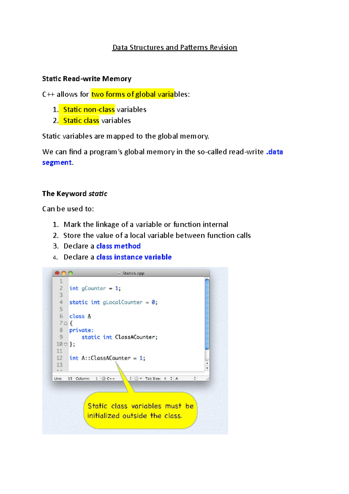 Exam revision - Data Structures and Patterns Revision Static Read-write ...