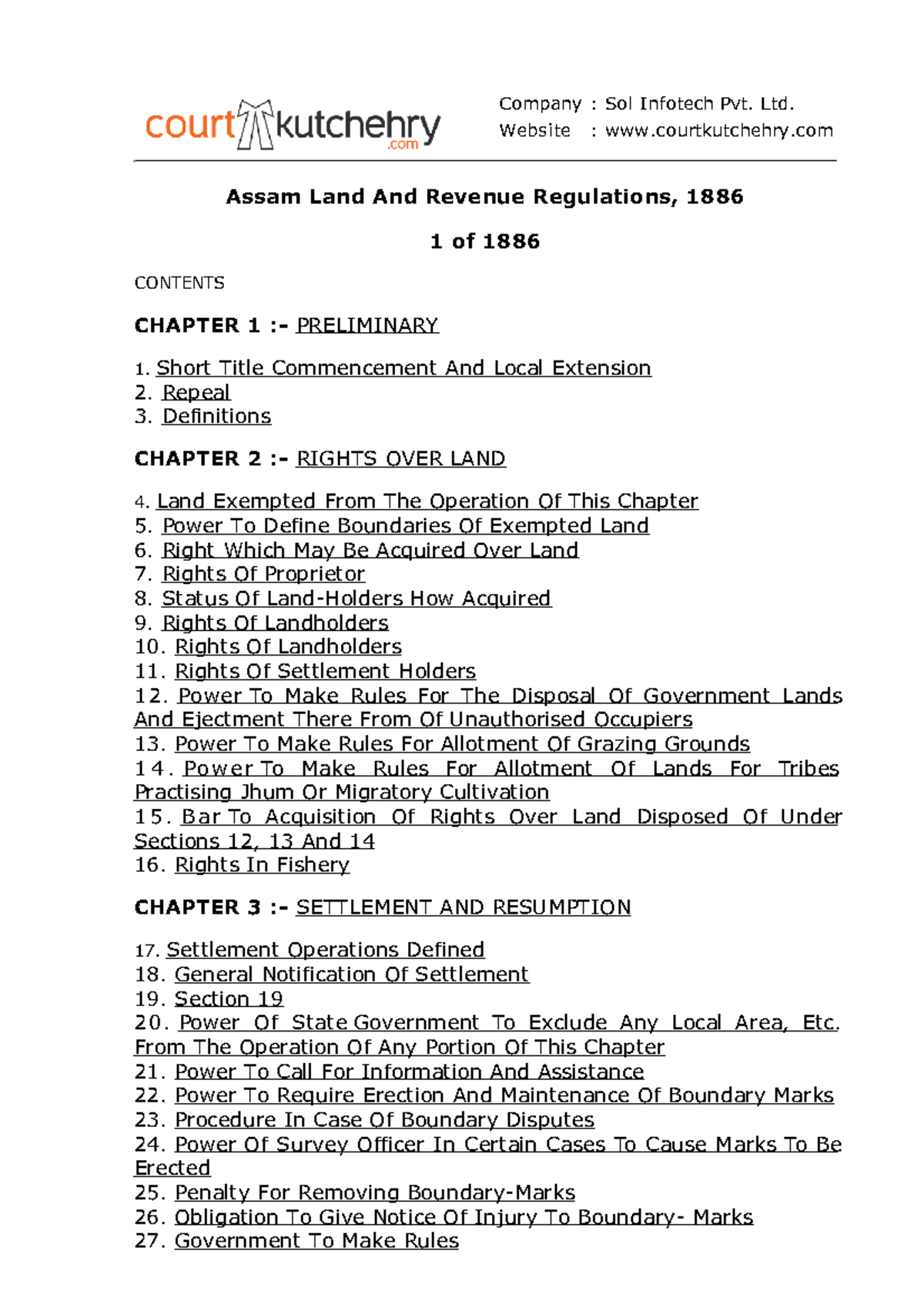 Assam Land And Revenue Regulations, 1886 - Company : Sol Infotech Pvt ...