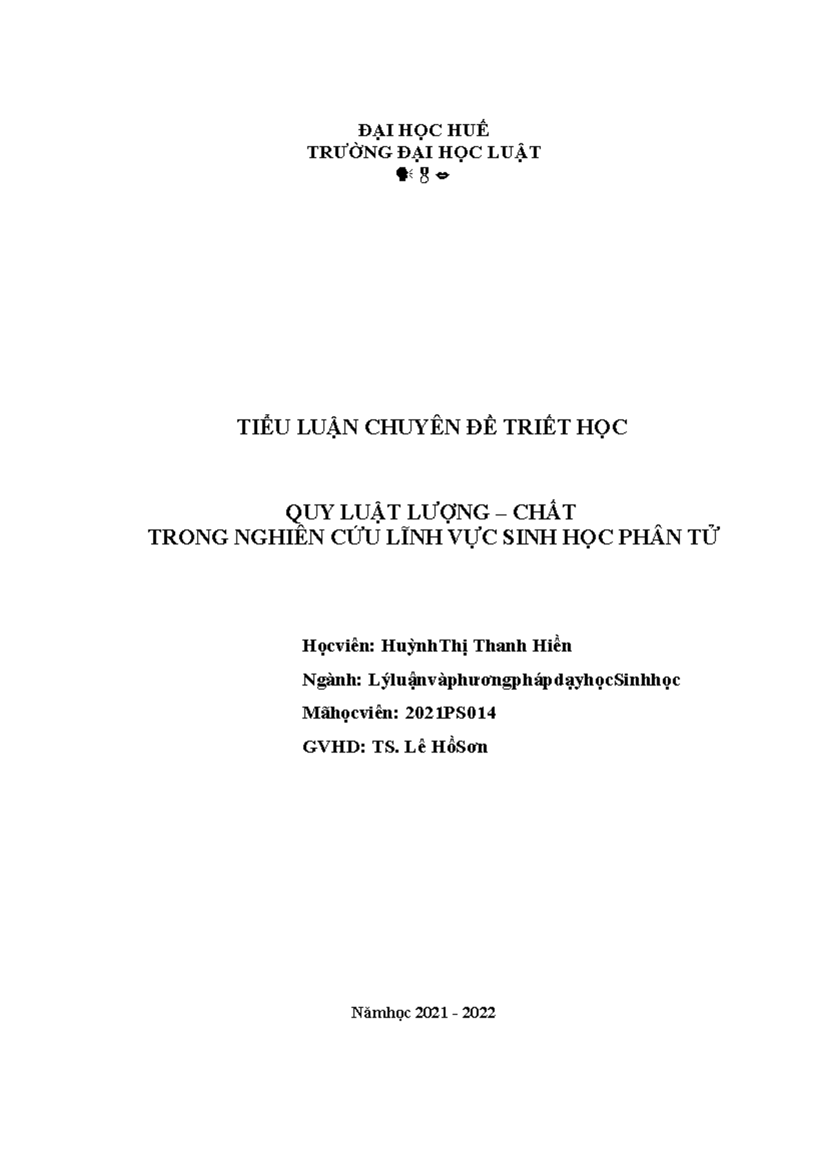 Quy luât Luong- Chat - tài liệu tiểu luận triết học - ĐẠI HỌC HUẾ TRƯỜNG ĐẠI HỌC LUẬT TIỂU LUẬN ...