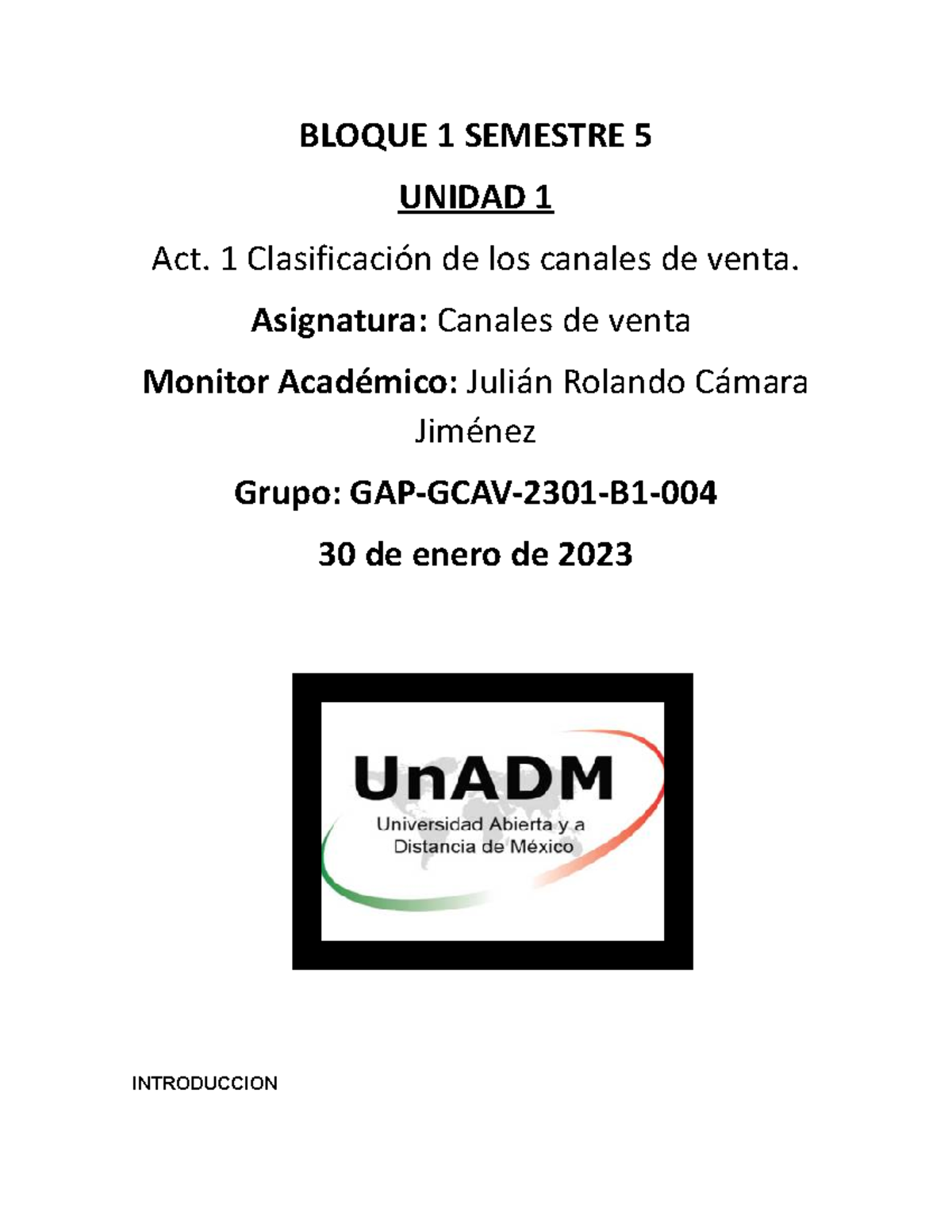 GCAV U1 1 CM - medios de venta para llegar al cliente - BLOQUE 1 ...