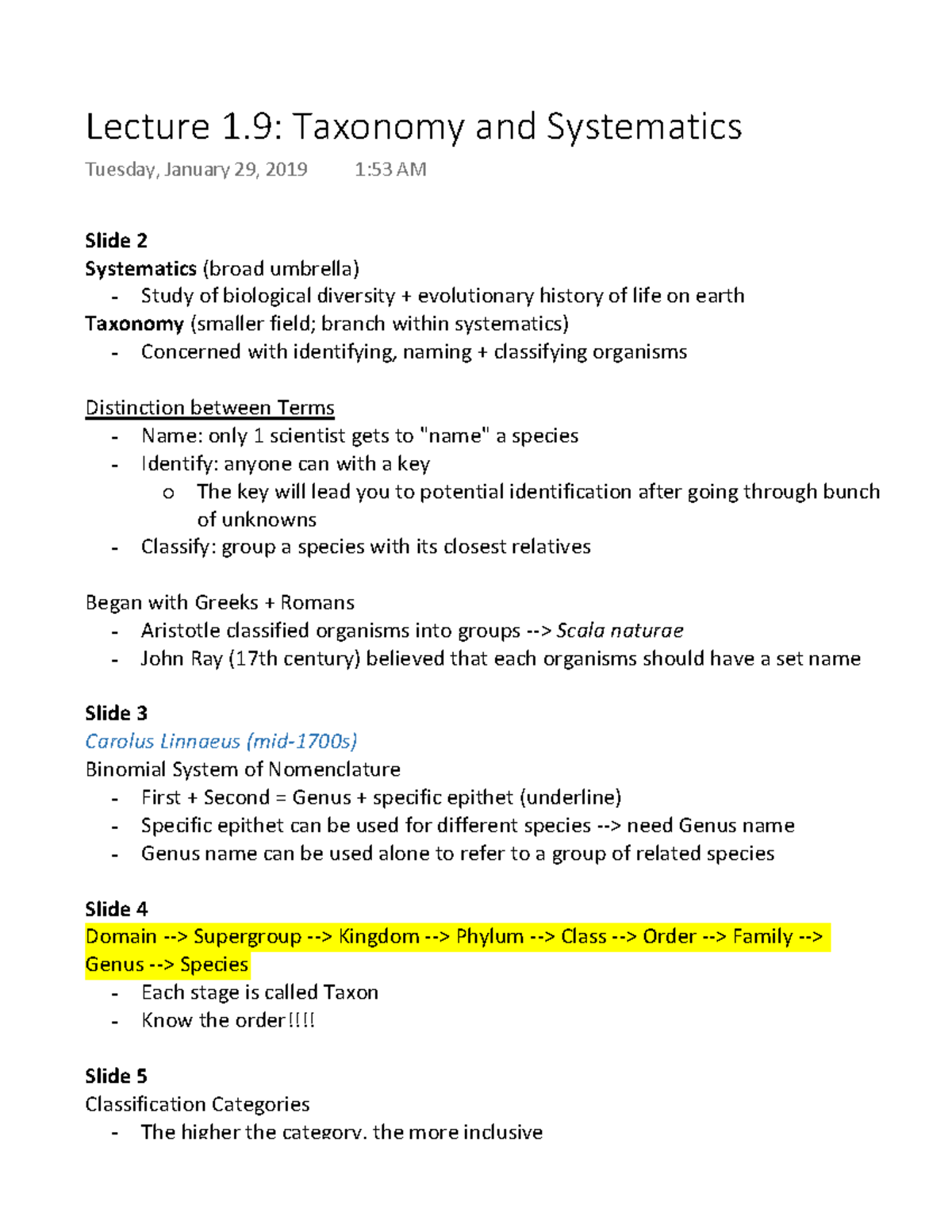 Lecture 1.9 Taxonomy and Systematics - Warning: TT: undefined function: 32 Slide 2 Systematics ...