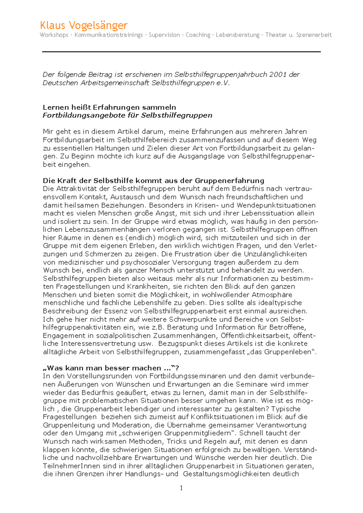 Lernen Erfahrungen - Der folgende Beitrag ist erschienen im ...