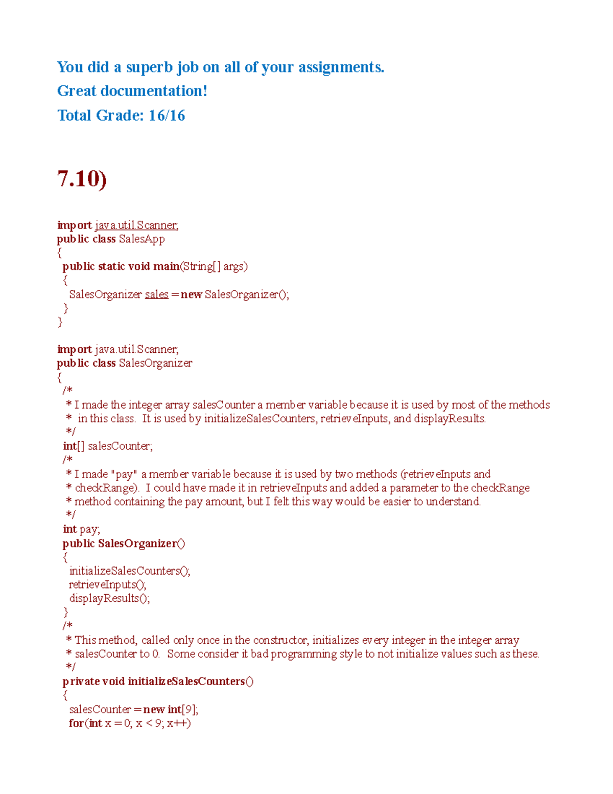 Homework 3 - CSC 262 - Graded - You did a superb job on all of your ...