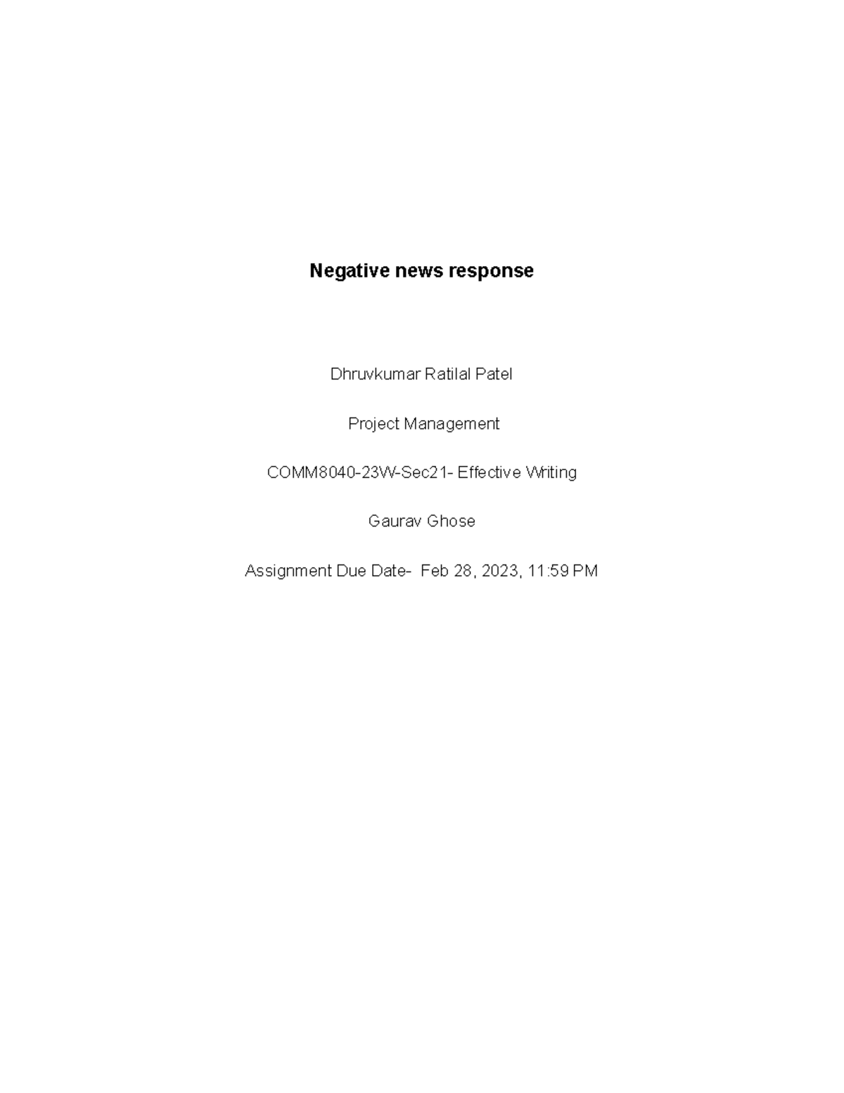 Negative news response - MGMT8560 - Negative news response Dhruvkumar ...