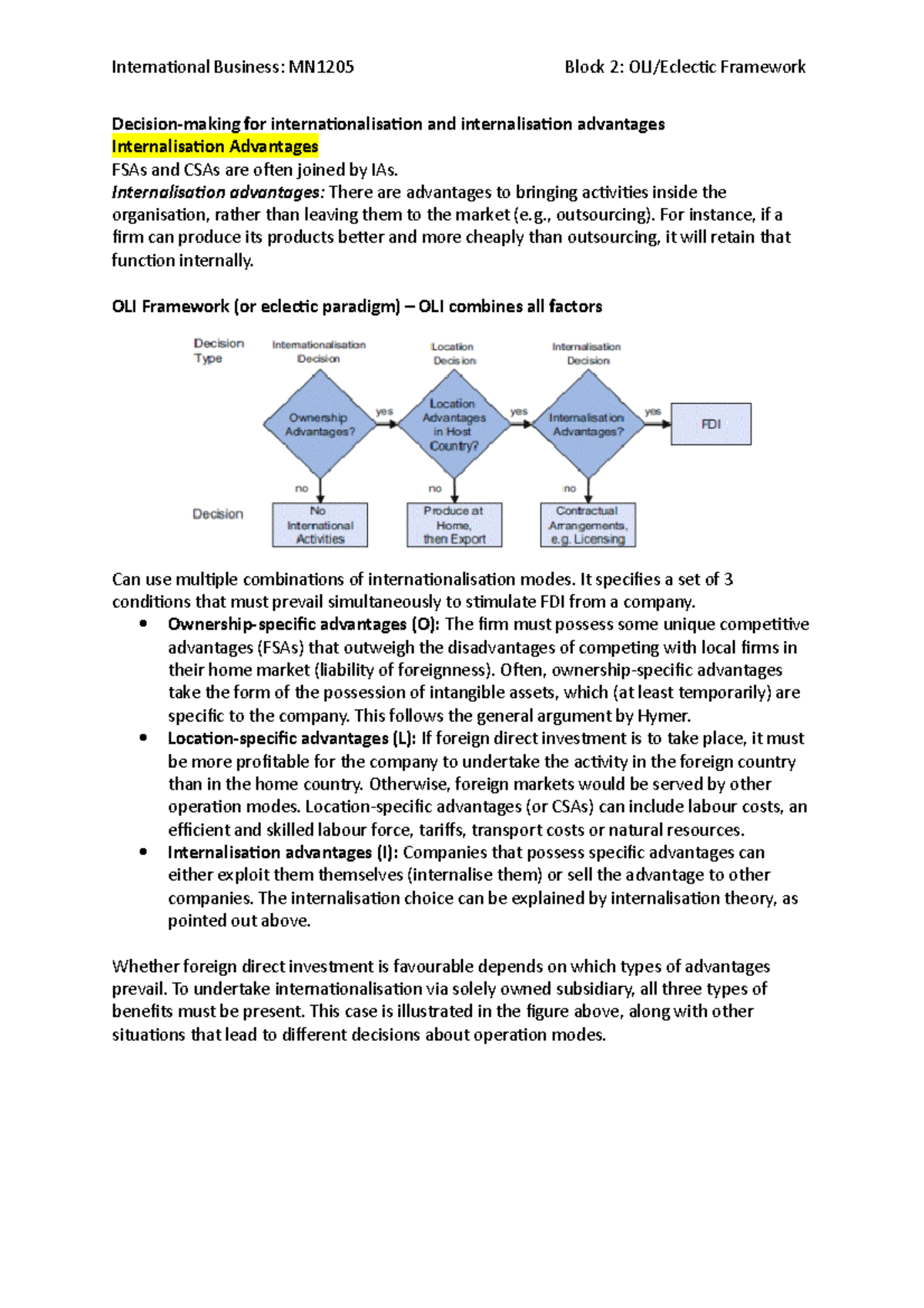 Block 2: Motivations for Internationalisation - OLI/Eclectic Framework ...