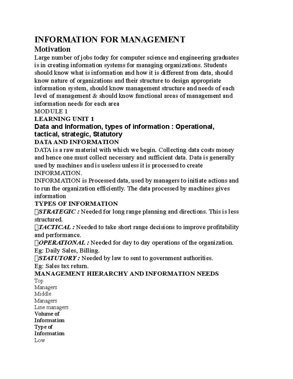 Information FOR Management - INFORMATION FOR MANAGEMENT Motivation ...