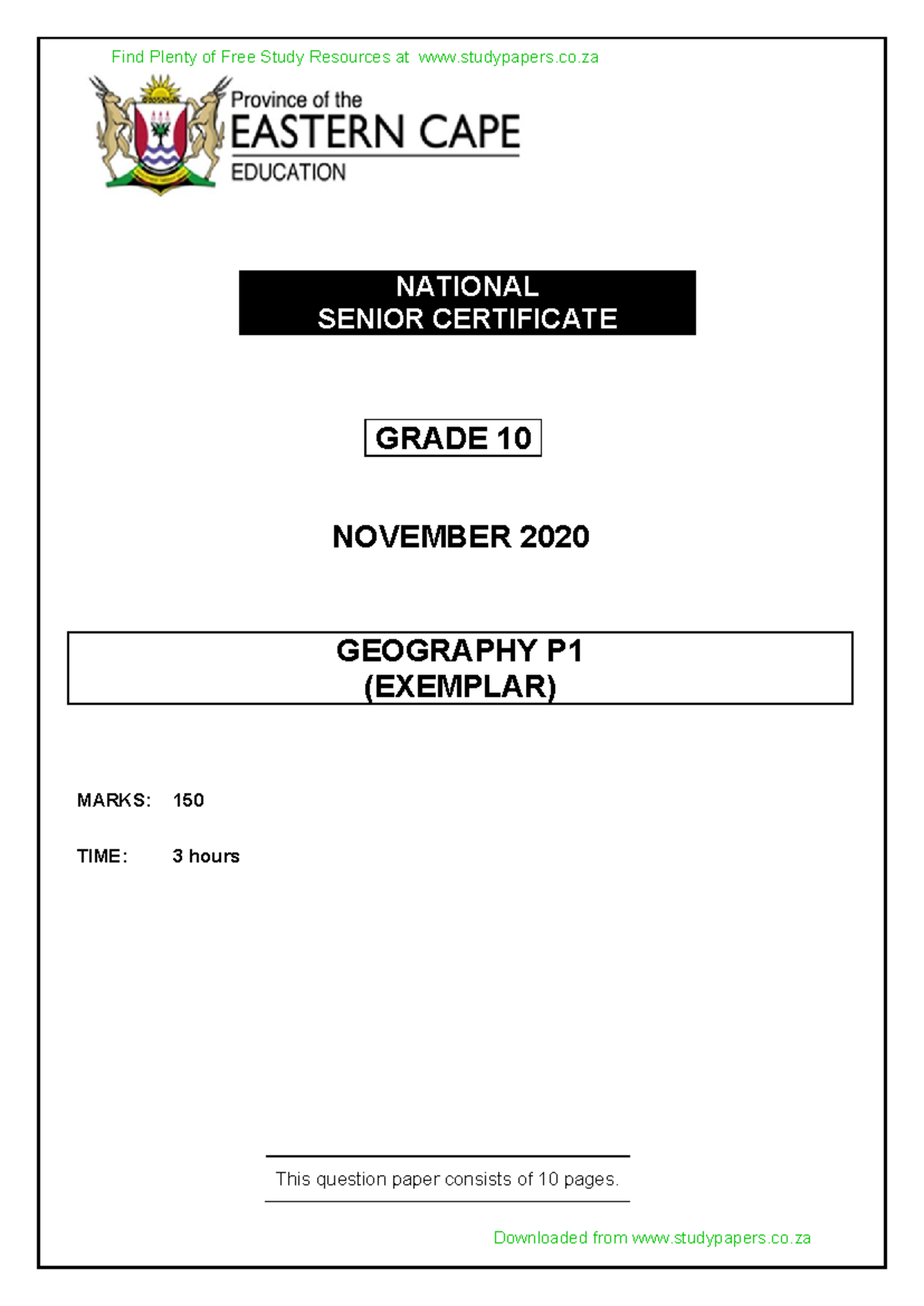Geography-P1 - geography p1 exemplar - 2020 - NATIONAL SENIOR ...