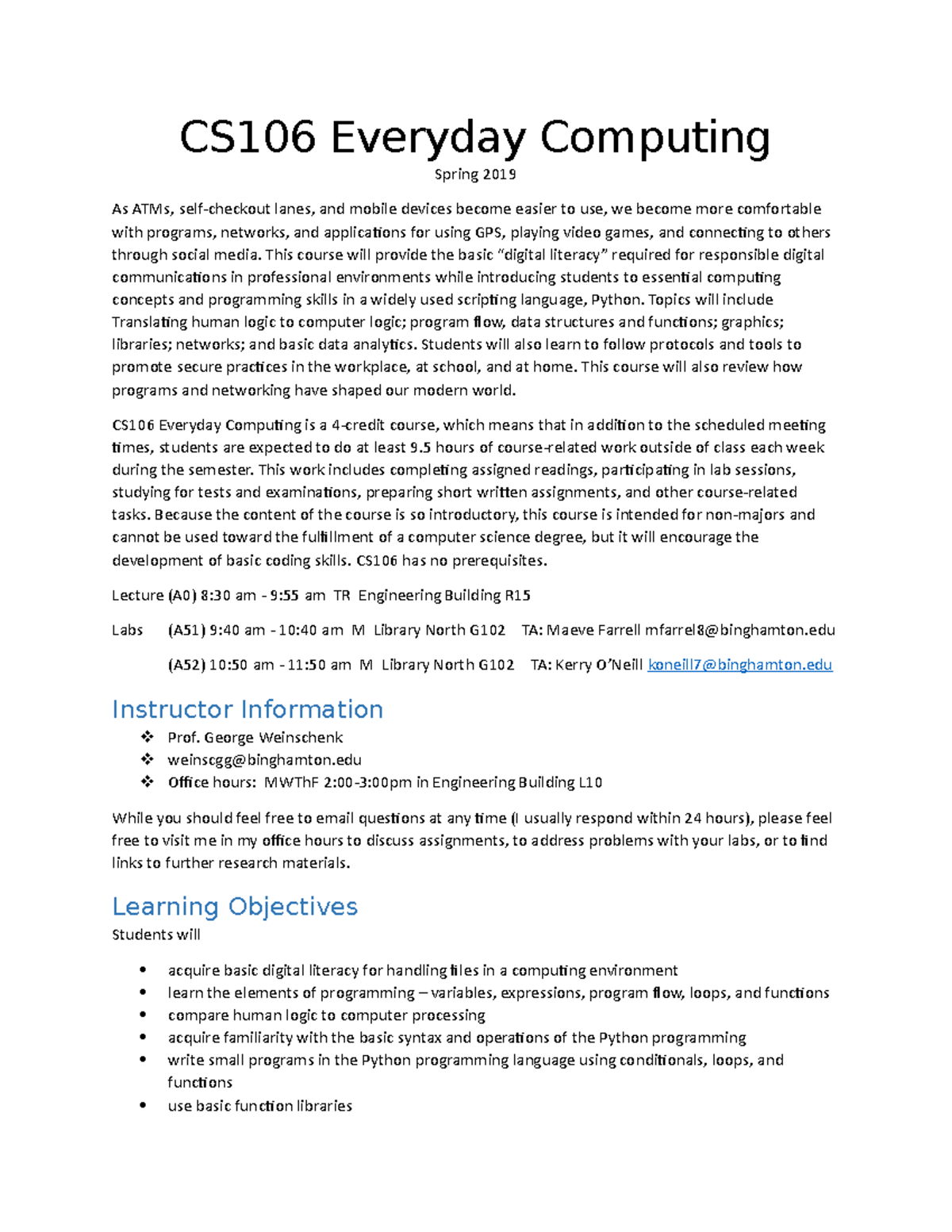 CS 106 Everyday Computing Syllabus Spring 2019 -1-18 - CS106 Everyday ...