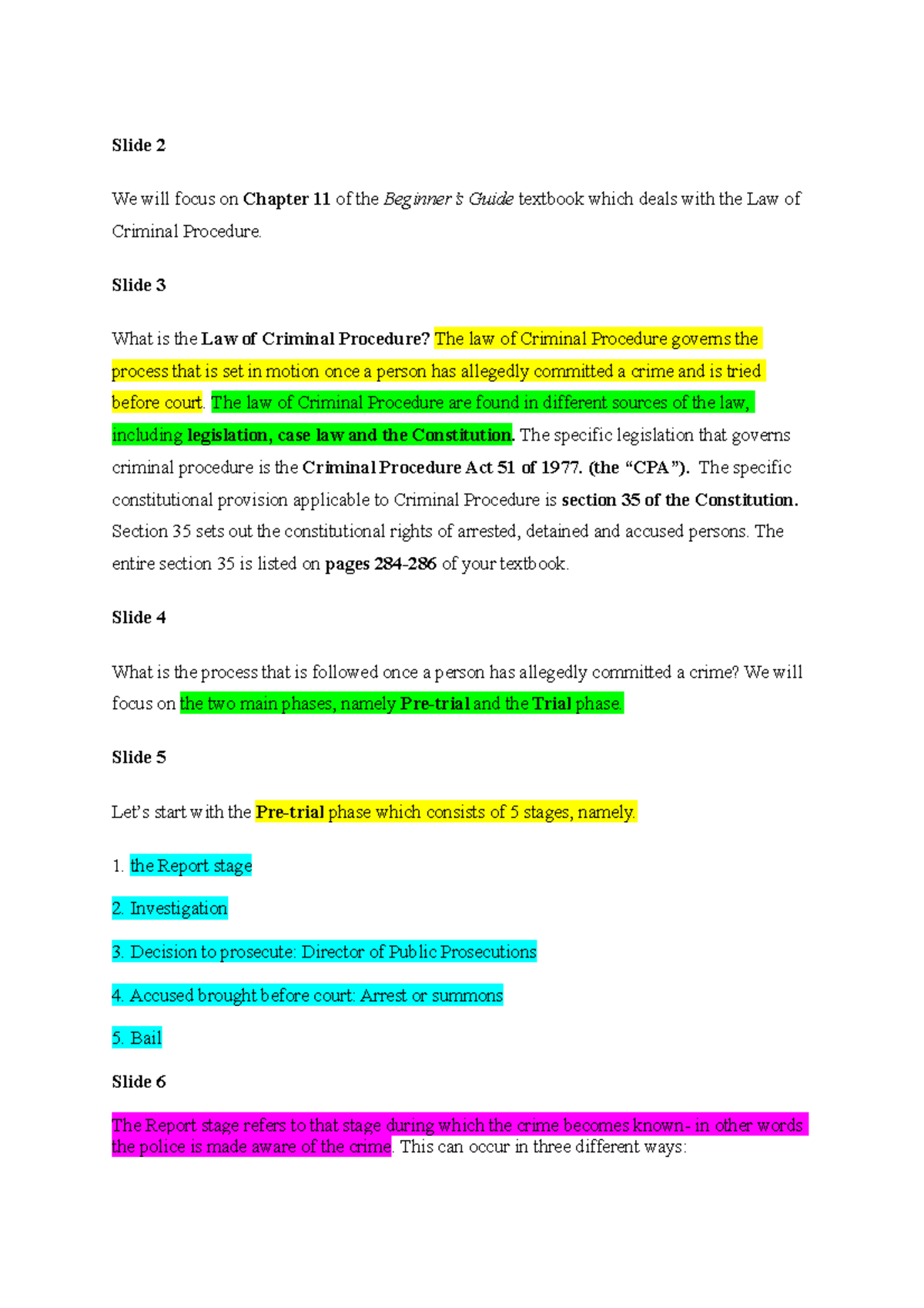 Criminal Procedure Transcript Of Lecture Slide 2 We Will Focus On Chapter 11 Of The Beginners