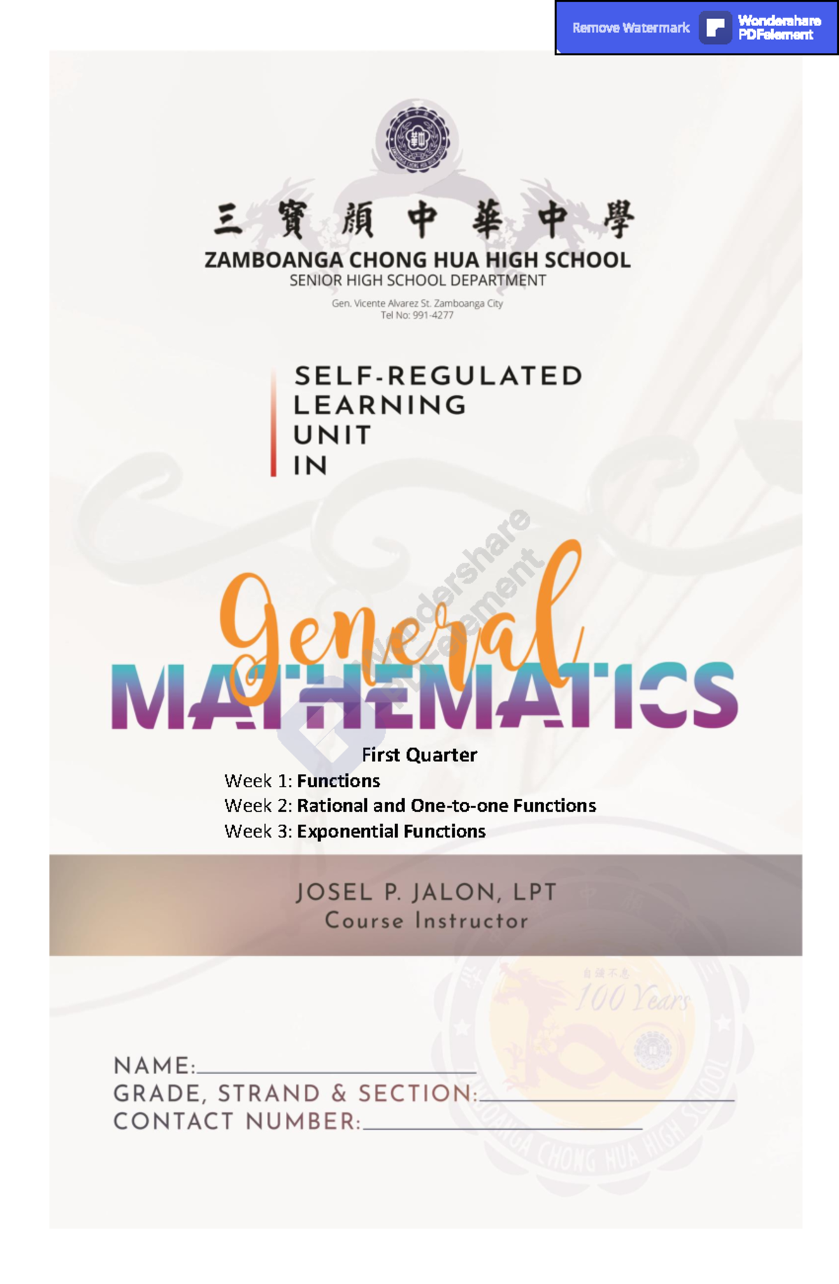 Gen Math Module (Quarter 1) - First Quarter Week 1: Functions Week 2 ...
