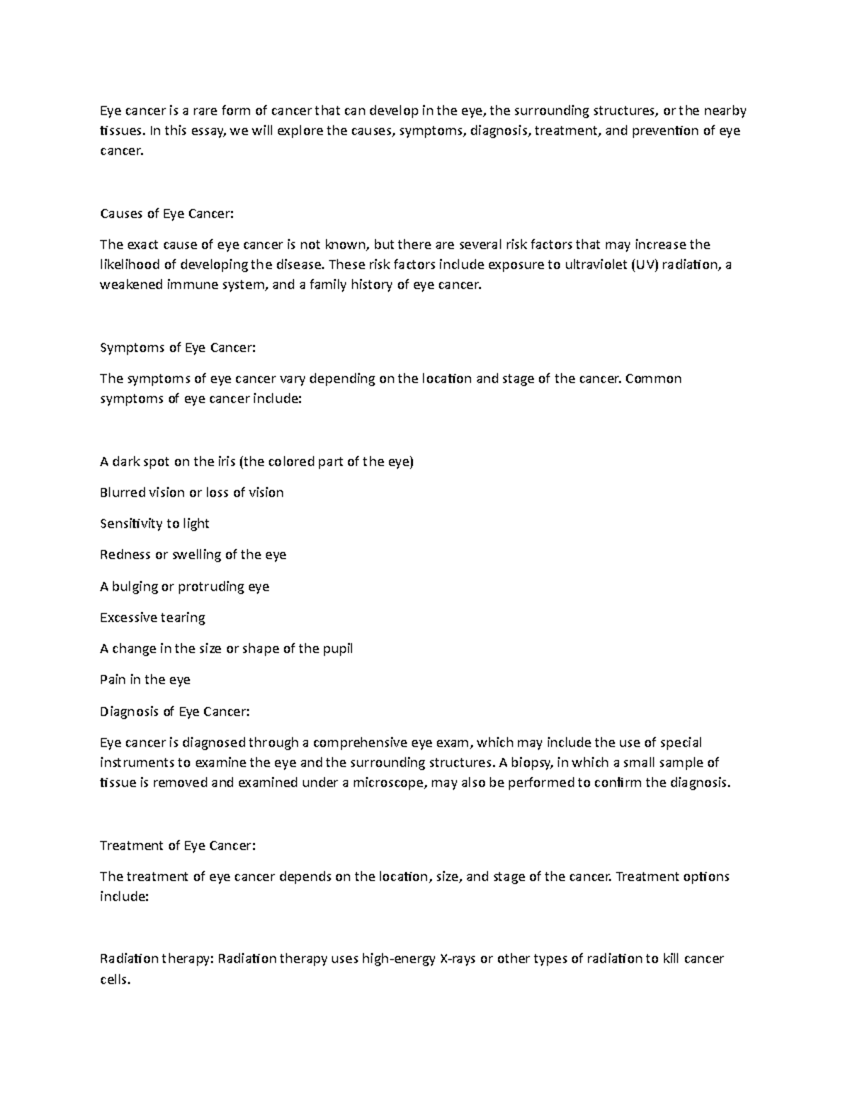 Eye cancer - notes - Eye cancer is a rare form of cancer that can ...