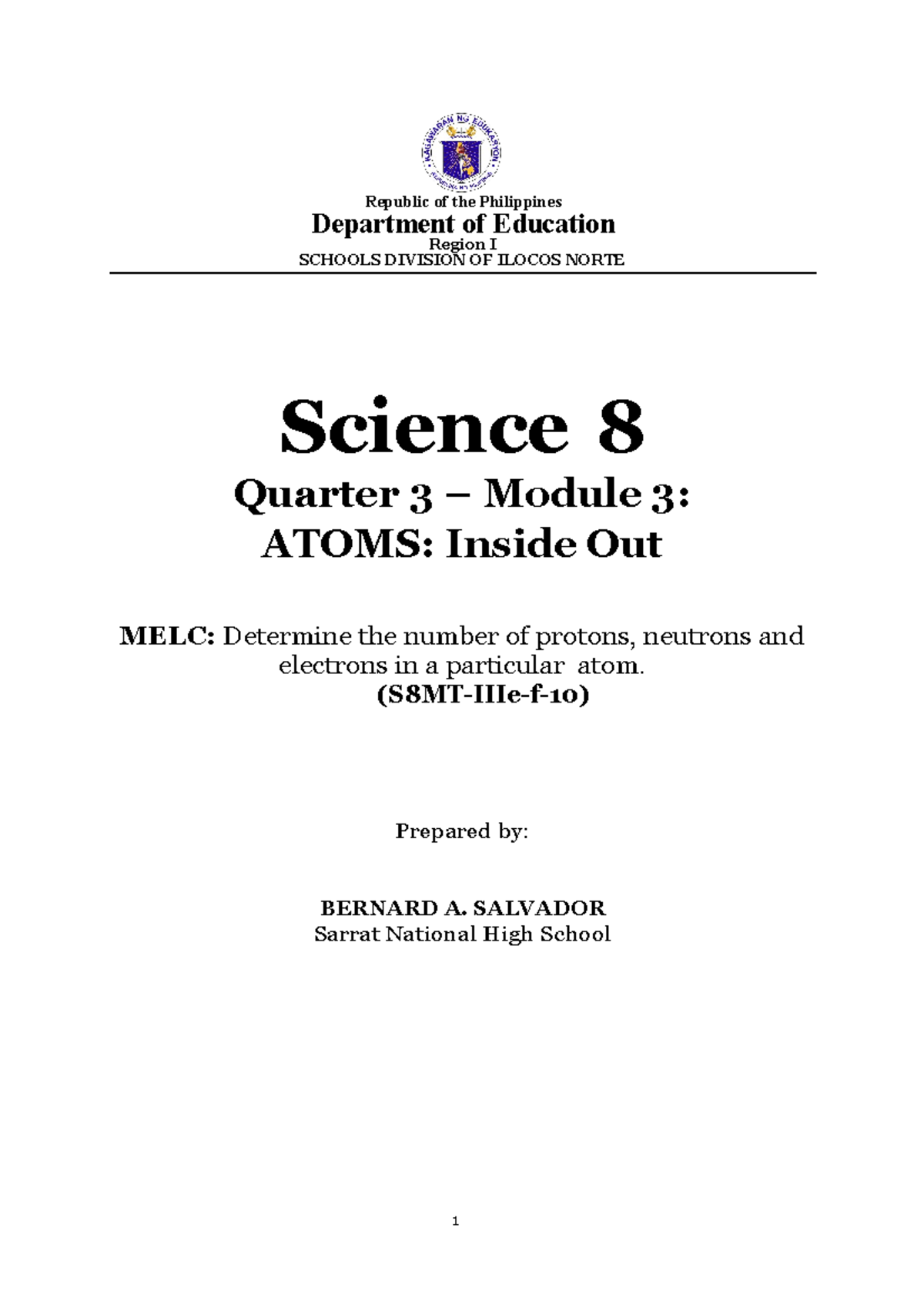 Science 8 Q3 Week5 6 MELC03 Module 3 Digitized - 1 Republic of the Philippines Department of ...