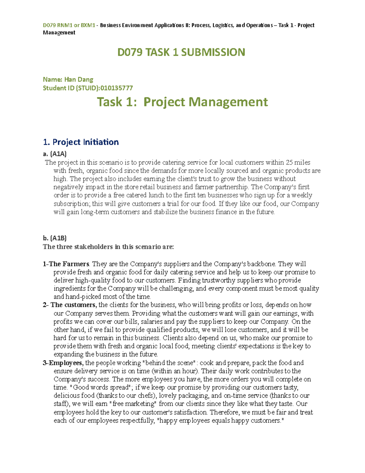 D079 task 1 - d079 - D079 RNM1 or BXM1 - Business Environment ...