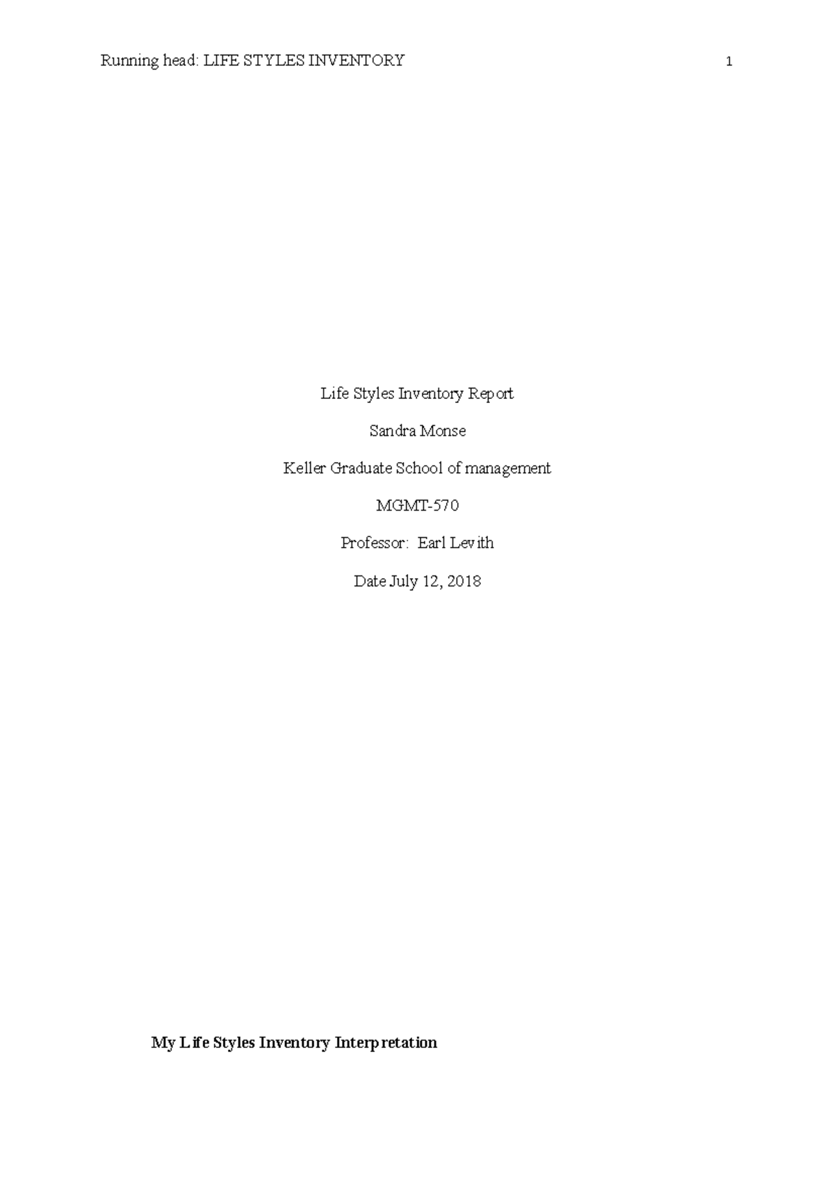 My Life Styles Inventory Interpretation - The information and insights ...