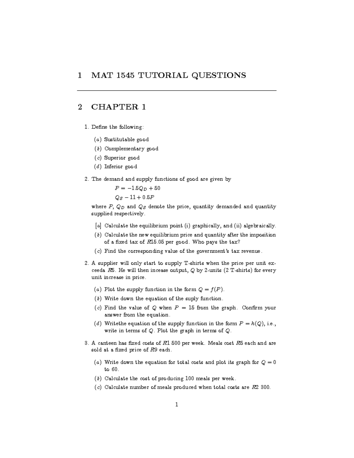 2019 MAT1545 Tutorial Questions - 1 MAT 1545 TUTORIAL QUESTIONS 2 ...
