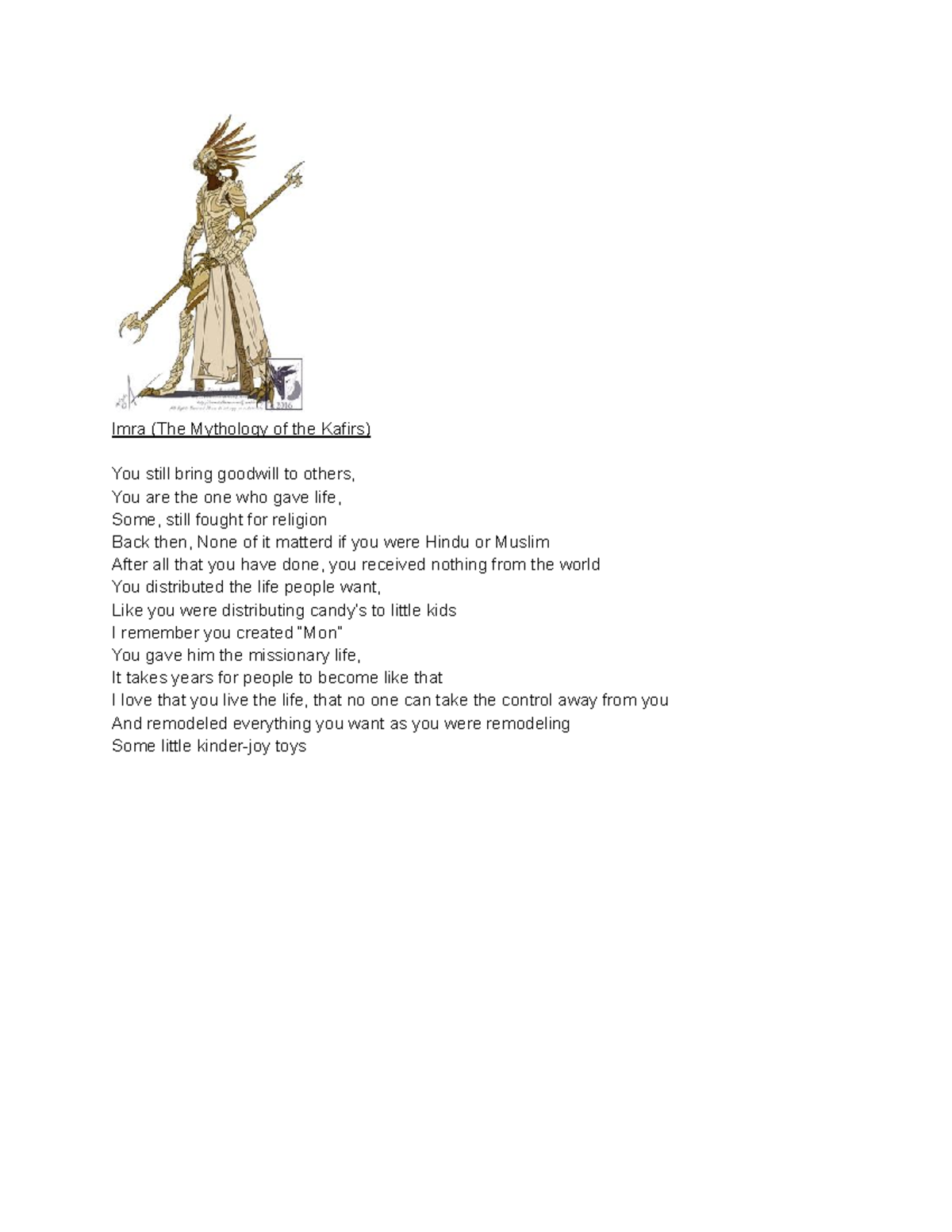 Ansh Patel Apostrophe Poem - Imra (The Mythology of the Kafirs) You ...