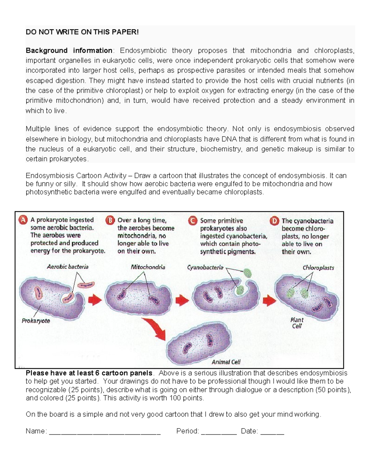 Endosymbiosis cartoon - DO NOT WRITE ON THIS PAPER! Background ...