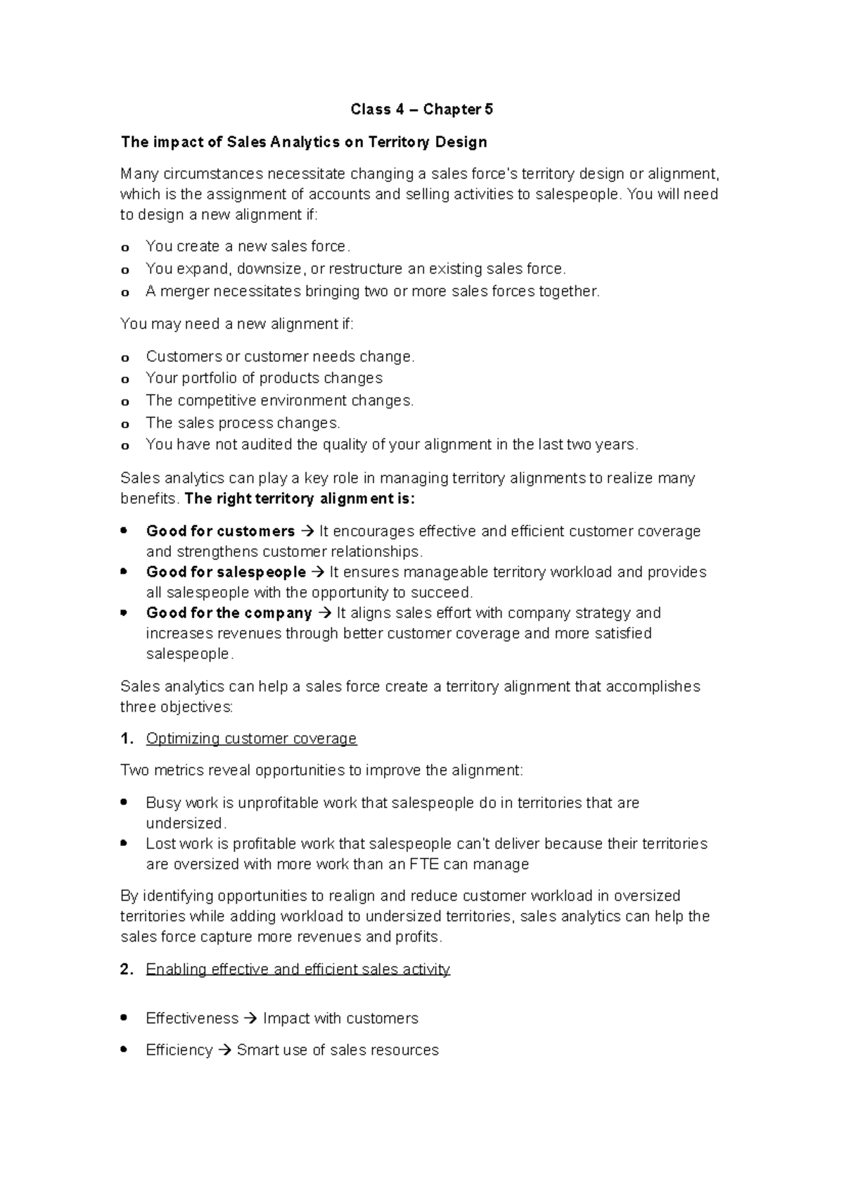 Class 4 - Class 4 – Chapter 5 The impact of Sales Analytics on ...