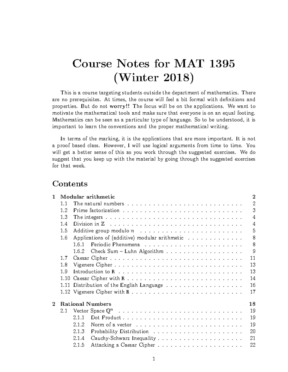 MAT 1395 Course Notes 1 - Course Notes for MAT 1395 (Winter 2018) This ...
