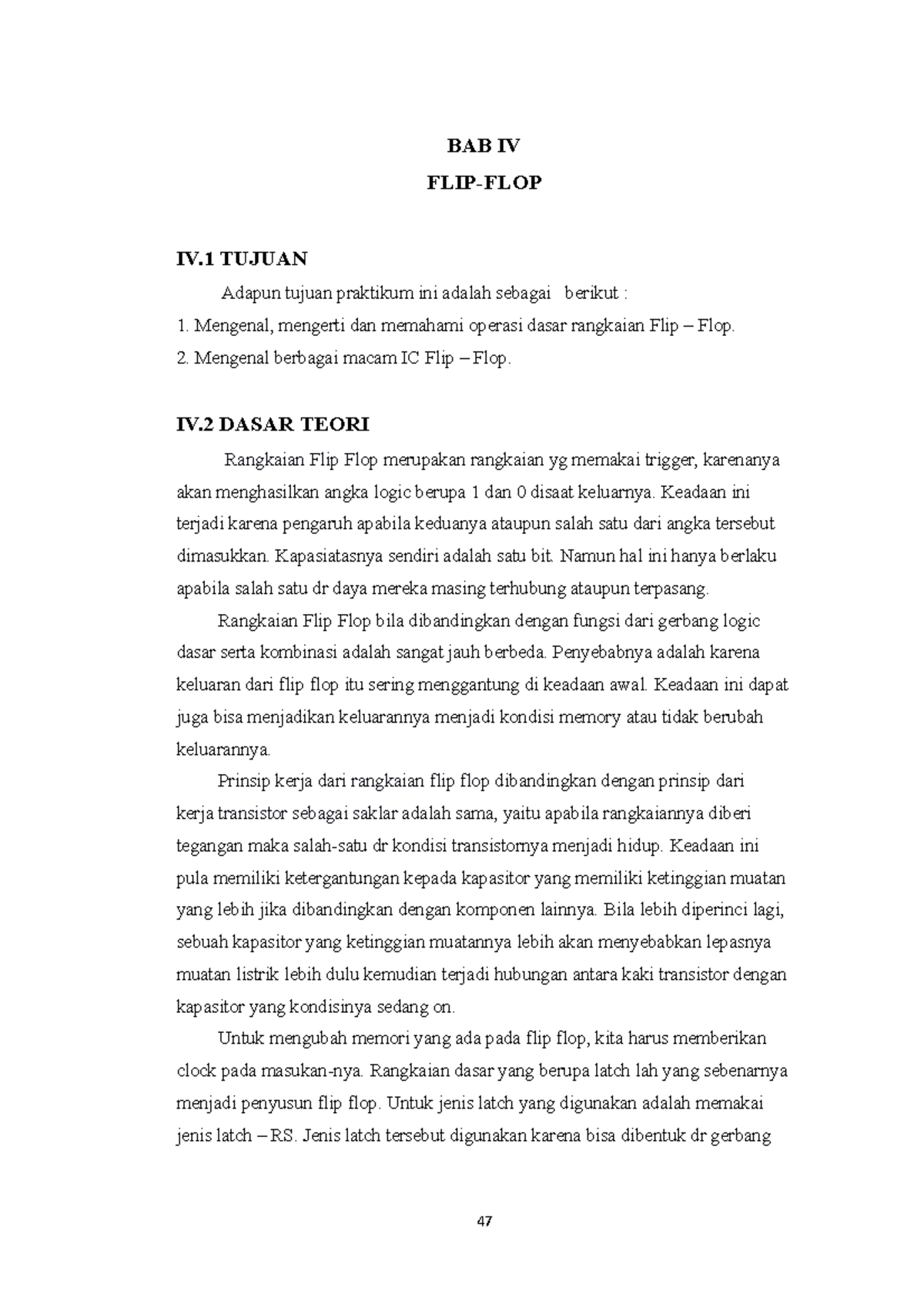 Laporan BAB 4 Revisi 3 - BAB IV FLIP-FLOP IV TUJUAN Adapun tujuan ...
