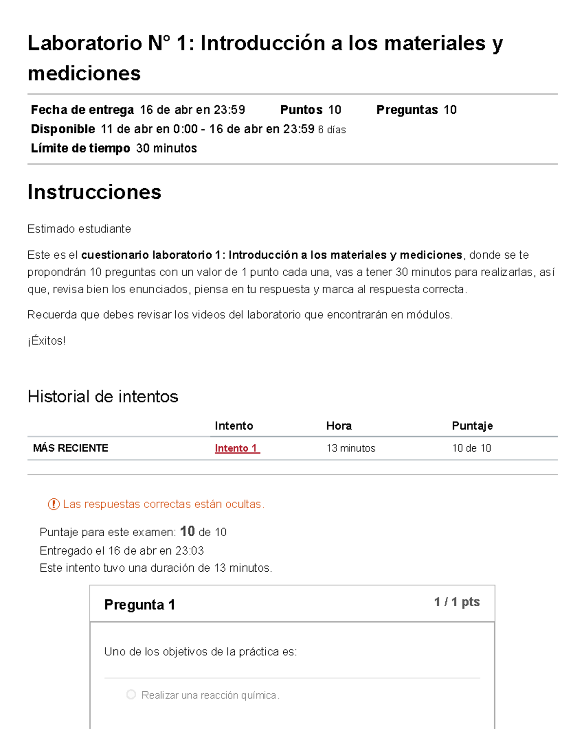 Laboratorio N° 1 Introducción a los materiales y mediciones Quimica General (6027) - Laboratorio ...