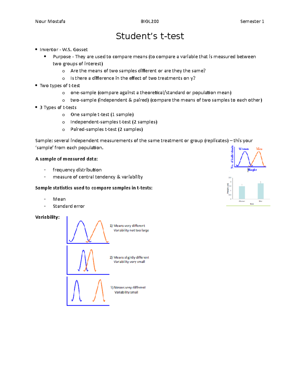 Notes on Students t-test describing tests - Student’s t-test Inventor ...