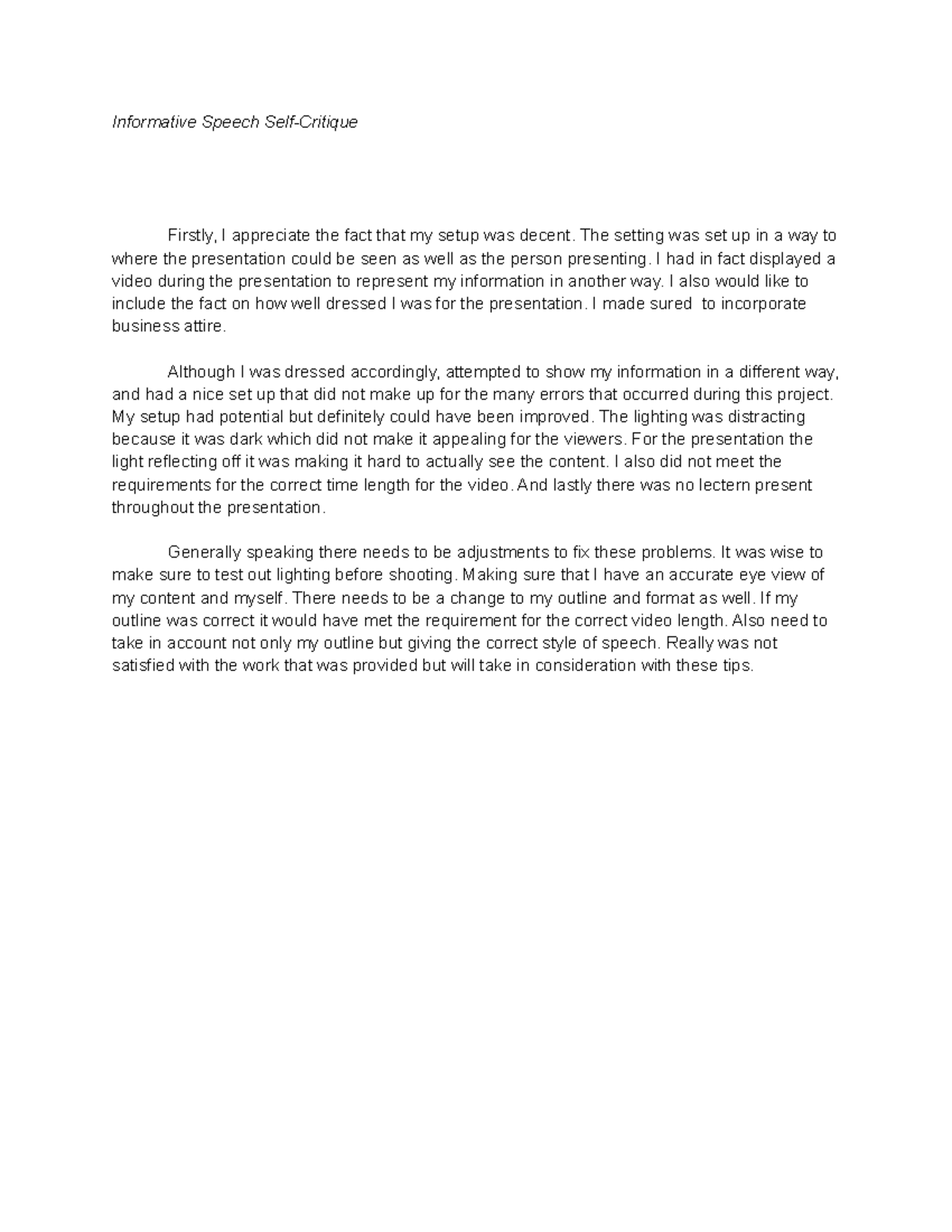 Informative Speech Self-Critique - Informative Speech Self-Critique ...