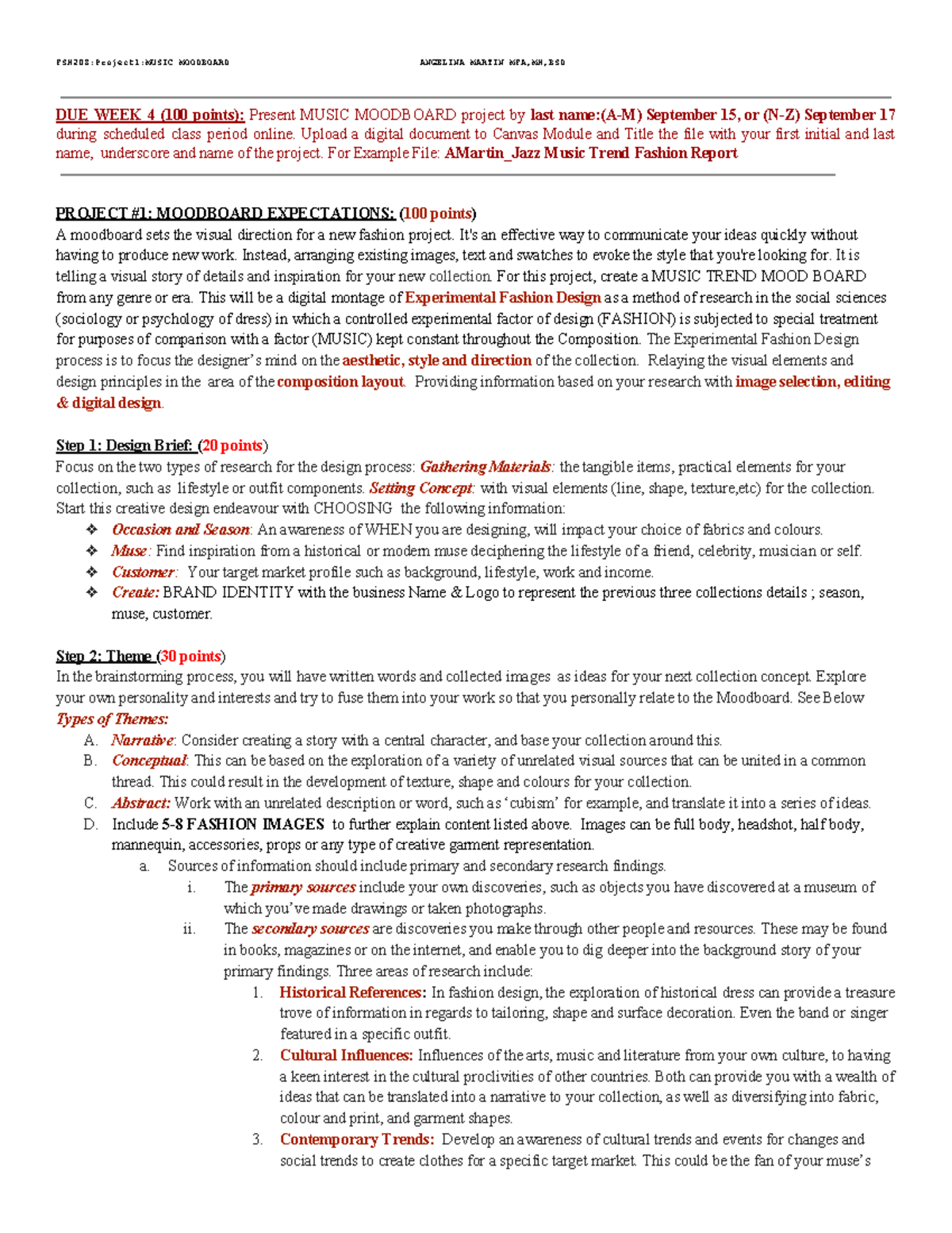 Project 1 Music Moodboard - DUE WEEK 4 (100 points): Present MUSIC ...