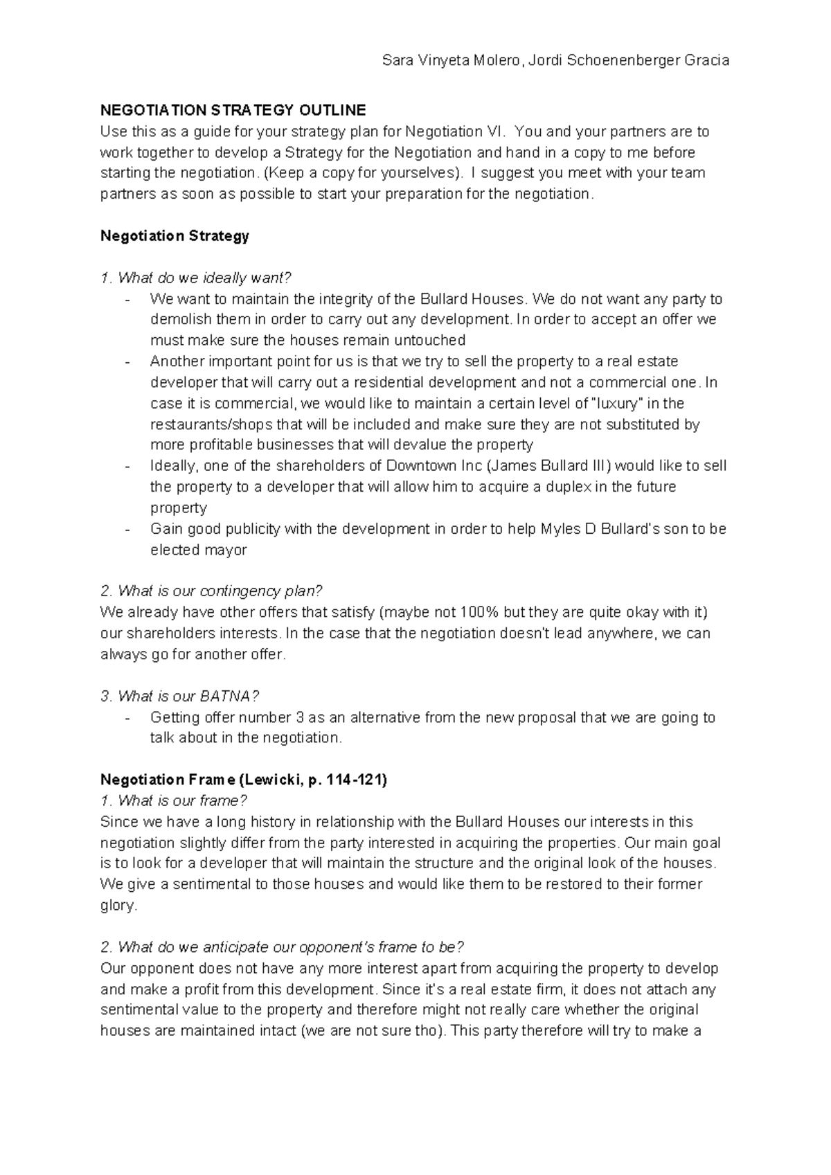 Negotiation Strategy Outline - Sara Vinyeta Molero, Jordi ...
