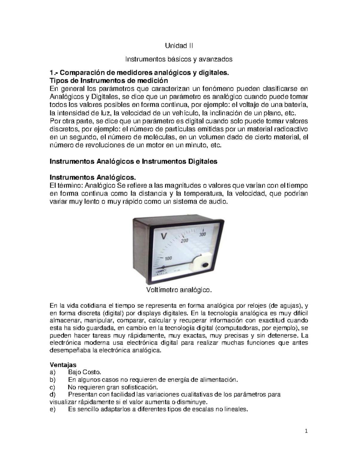 Unidad II-Instrumentos basicos y avanzados - Comparación de medidores ...