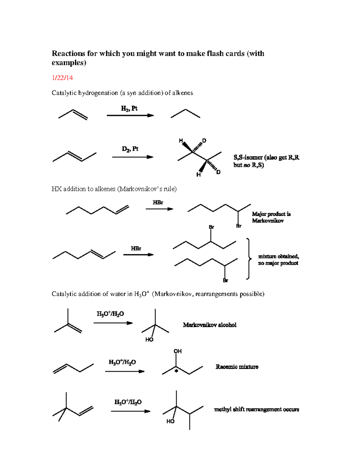 Orgo Reaction Flashcards - Reactions for which you might want to make ...