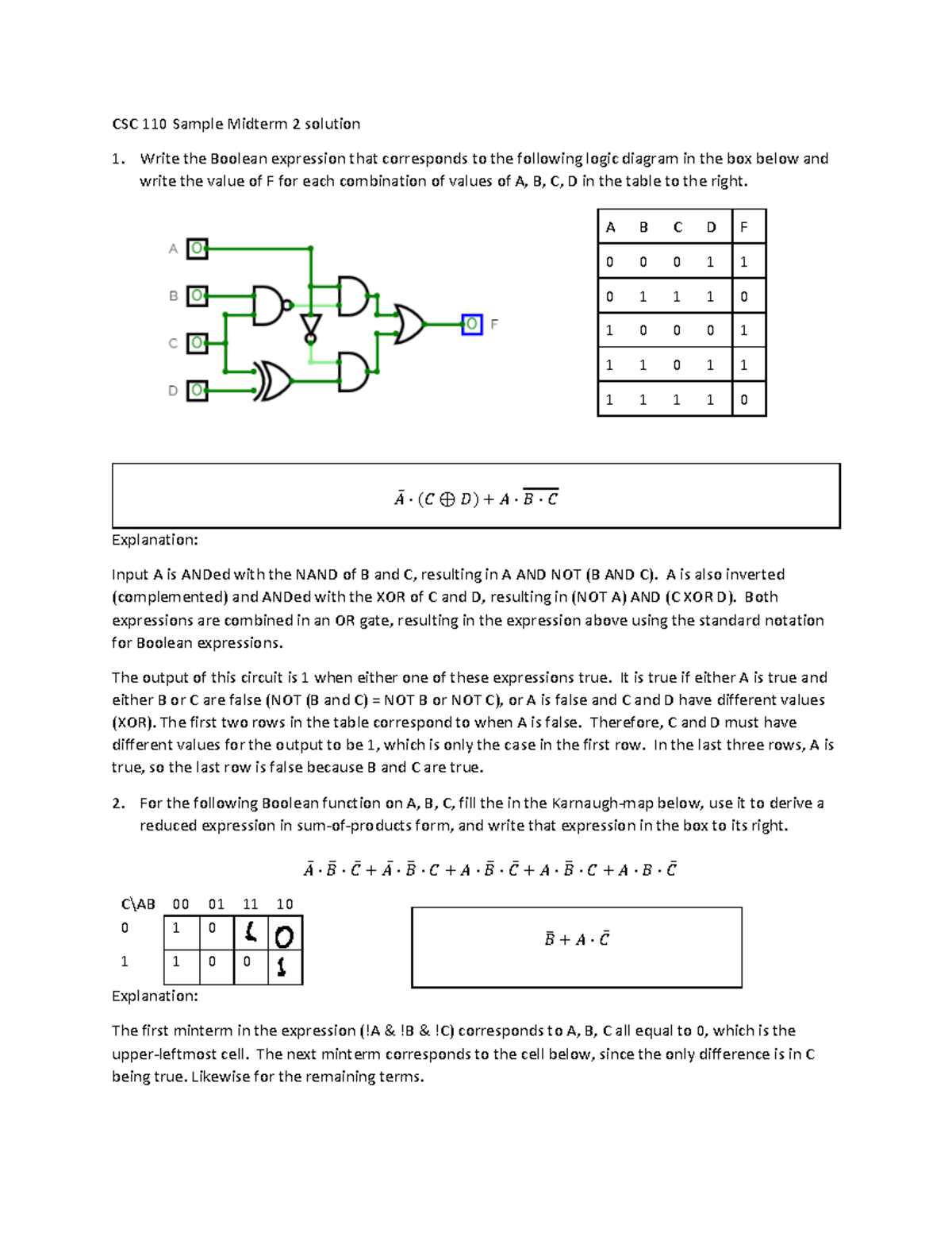 CSC 110 midterm 2 sample explain - CSC 110 Sample Midterm 2 solution ...