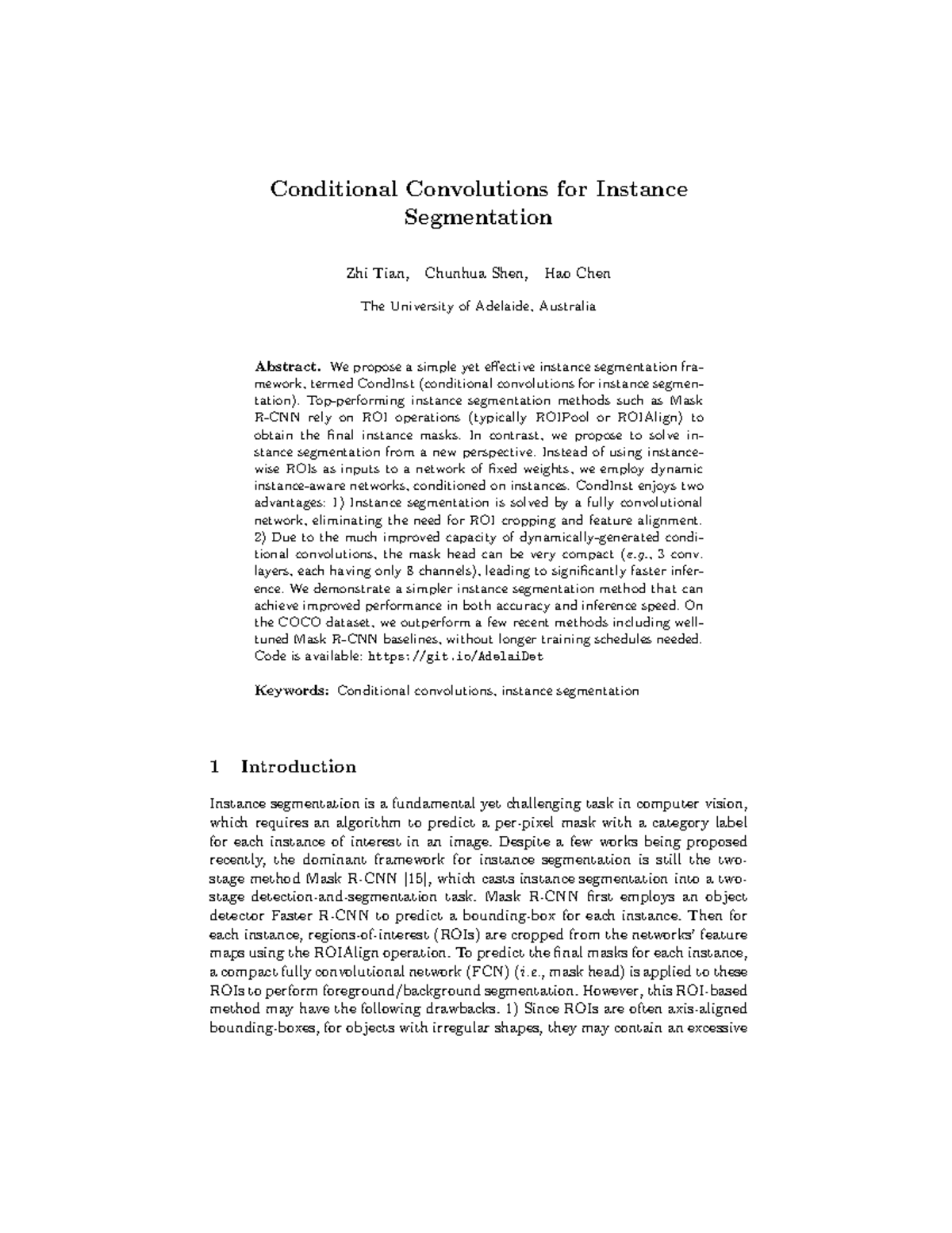 Conditional Convolution for Image Segmentaion - Conditional Convolutions for Instance ...