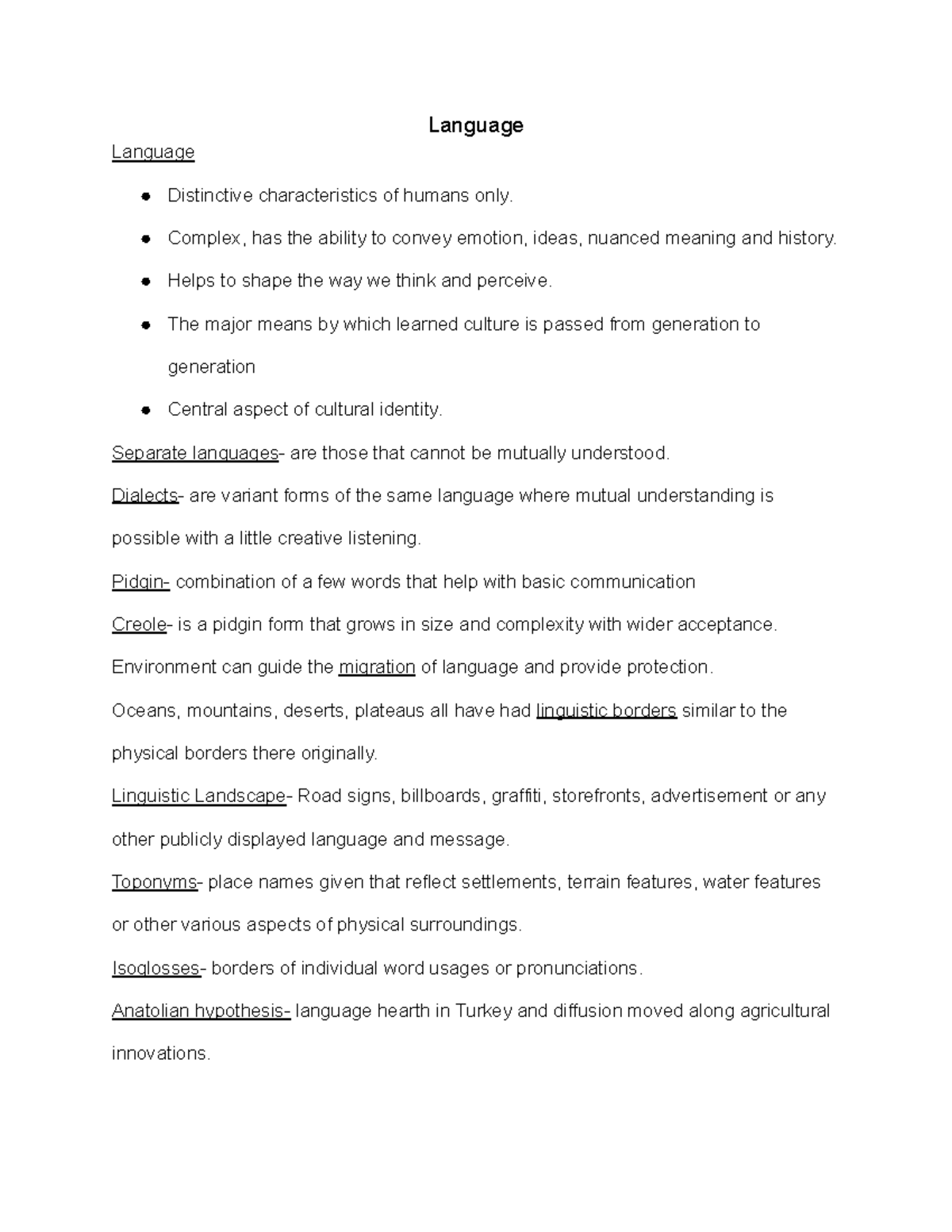 Language Notes - Language Language Distinctive characteristics of ...