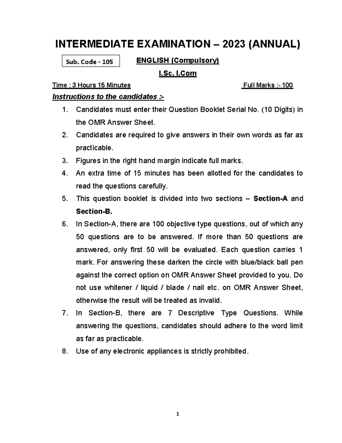 BSEB-12th-English-Model-Paper-2023 Solved - INTERMEDIATE EXAMINATION ...