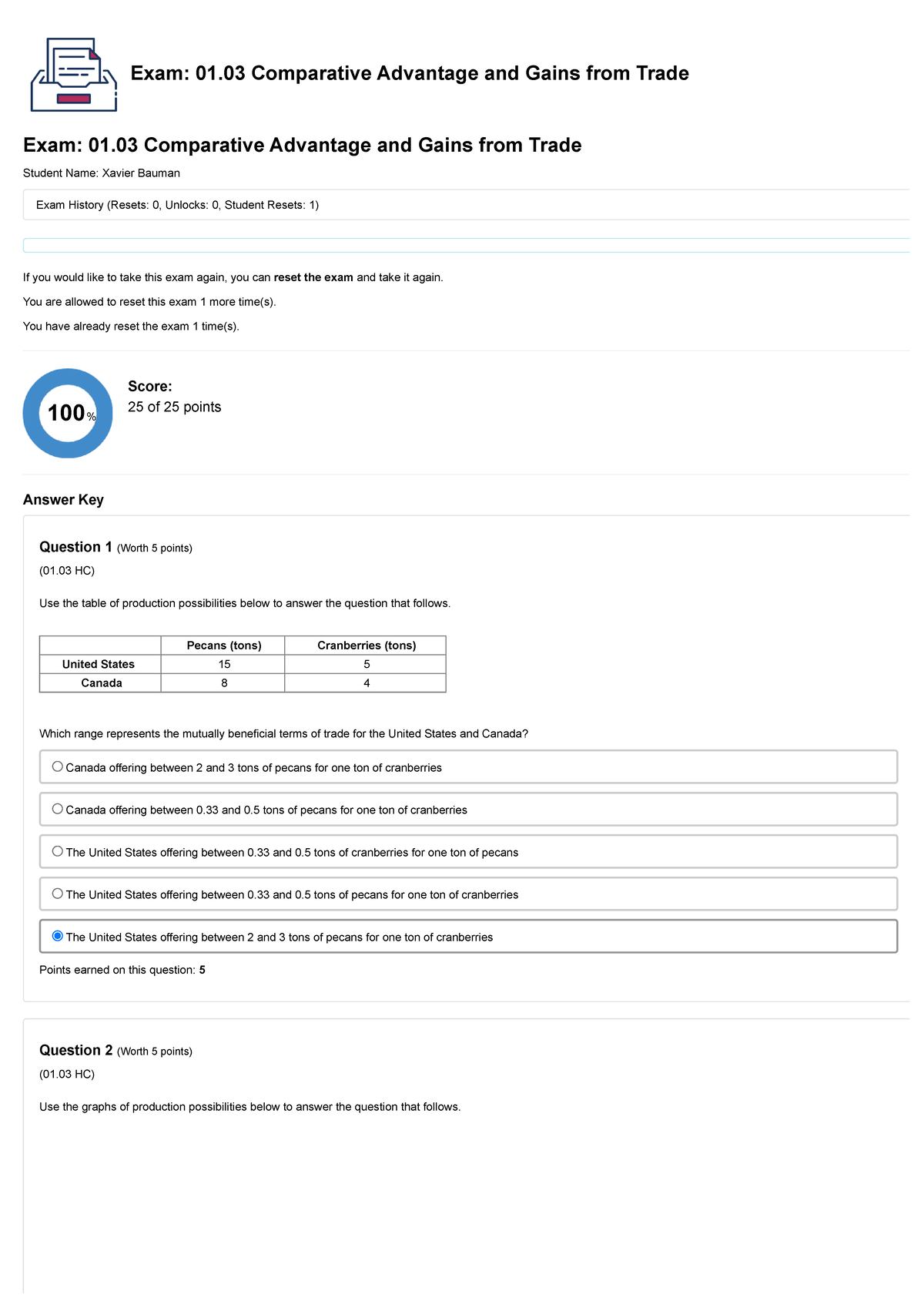 Exam 01.03 Comparative Advantage and Gains from Trade - Advanced ...