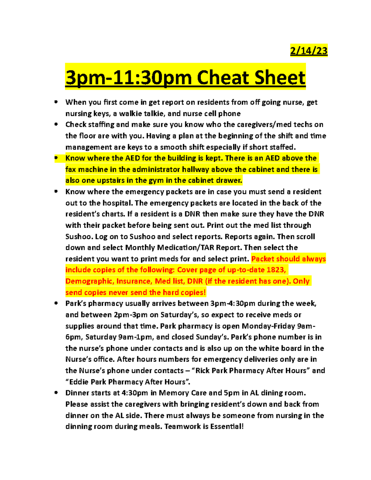 clinical cheat sheet AL - 2/14/ 3pm-11:30pm Cheat Sheet When you first ...