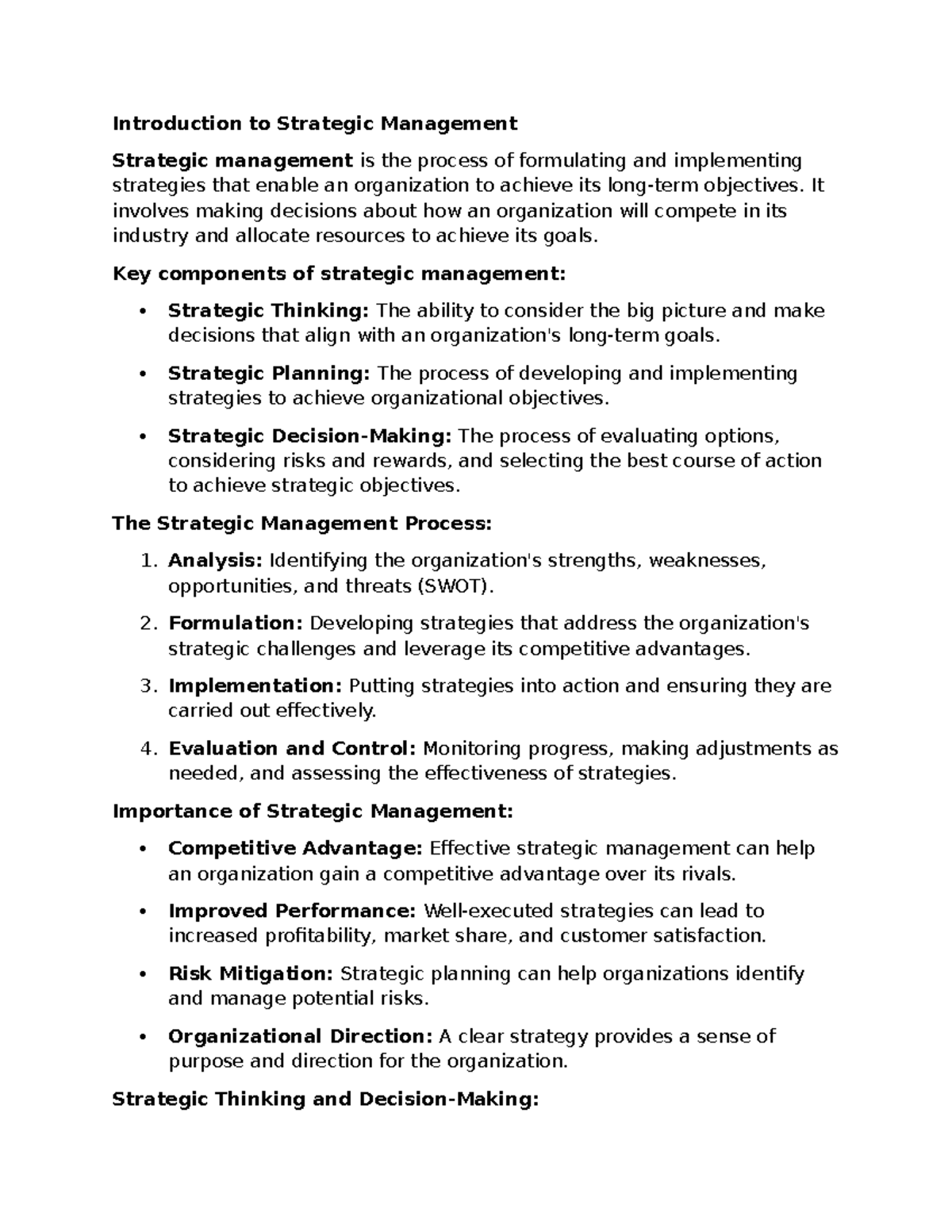 UNIT 1 Introduction to Strategic Management - Introduction to Strategic ...