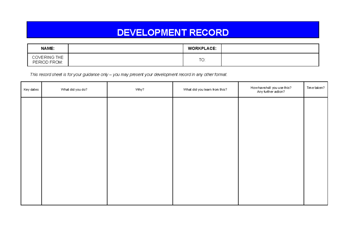 Development Plan - DEVELOPMENT RECORD NAME: WORKPLACE: COVERING THE ...