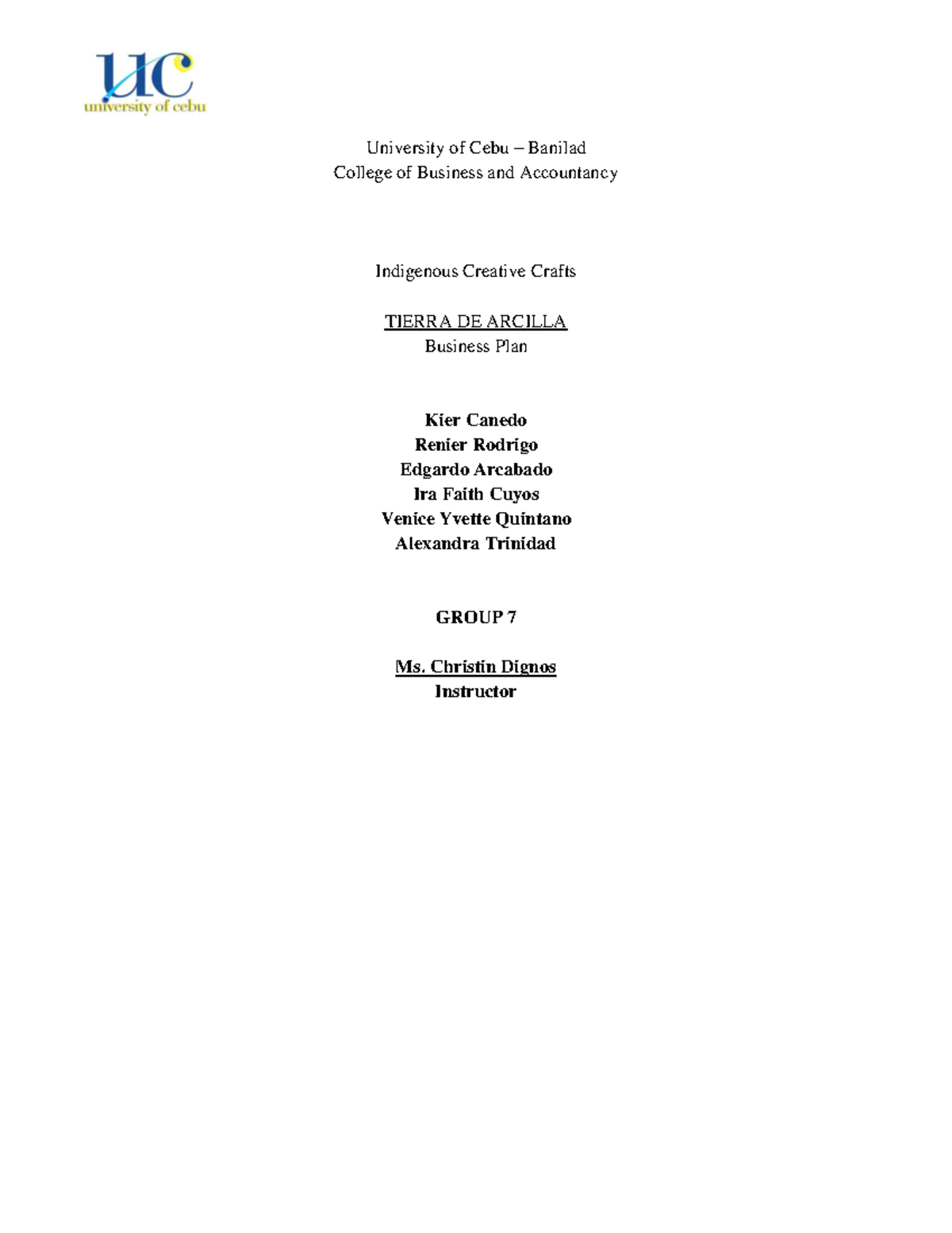 HUM103 - Business plan - University of Cebu – Banilad College of ...