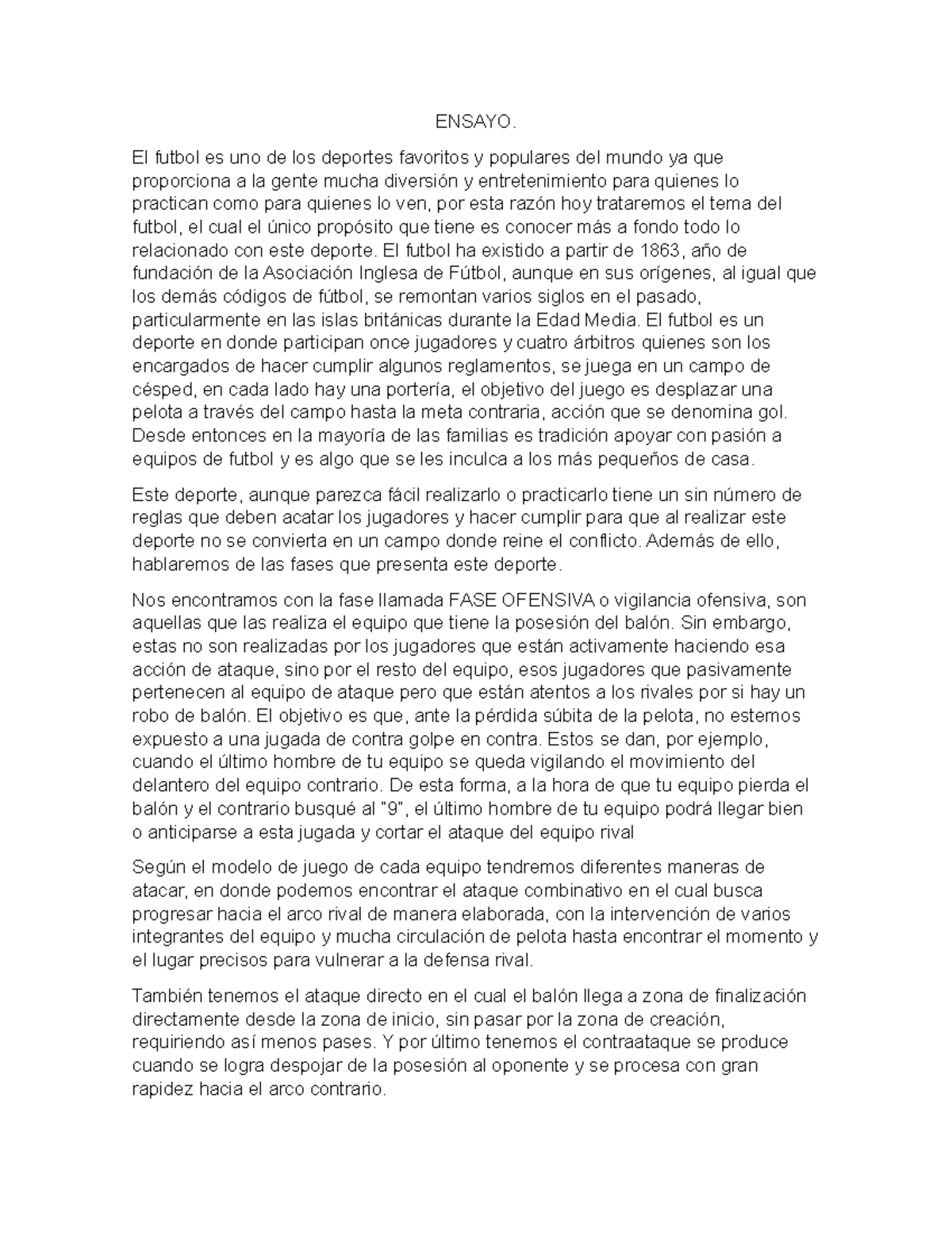 Ensayo futbol - pación por el deporte - ENSAYO. El futbol es uno de los ...