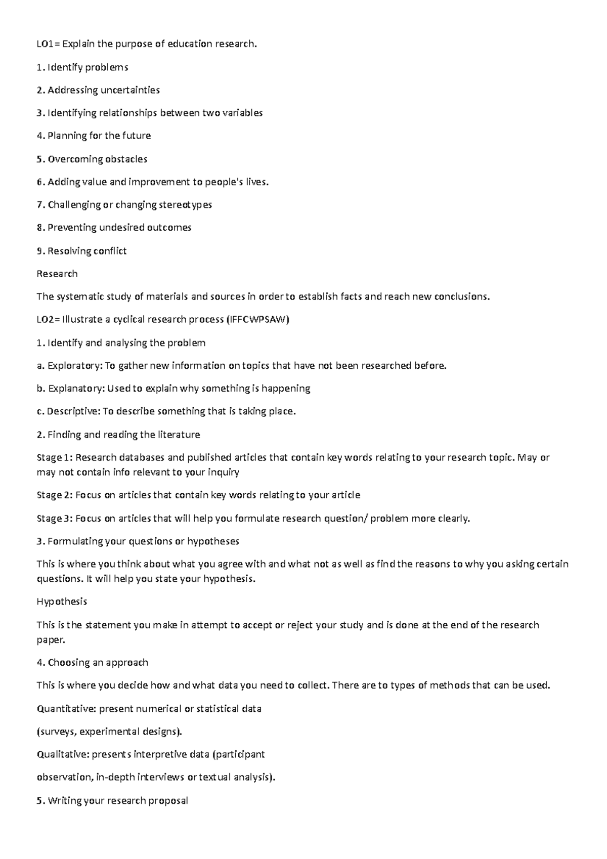 Learning unit 1 LO 1-3 - LO1= Explain the purpose of education research ...