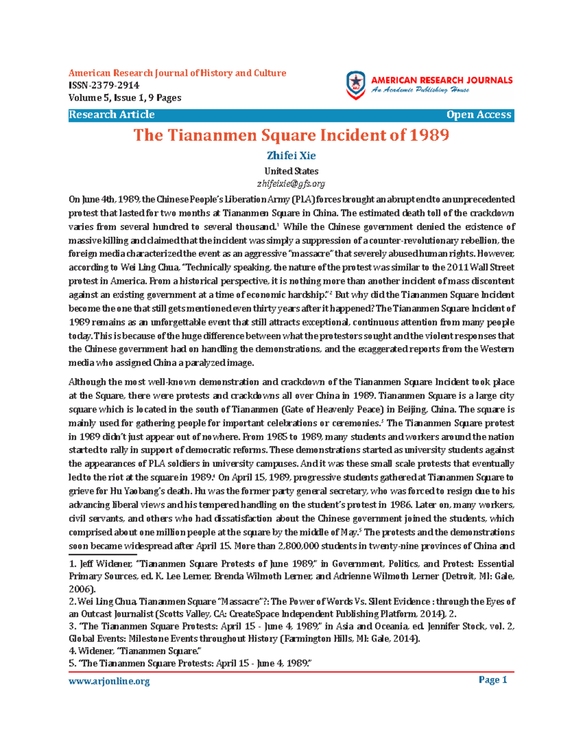 The Tiananmen Square Incident of 1989 - Page 1 On June 4th, 1989, the ...