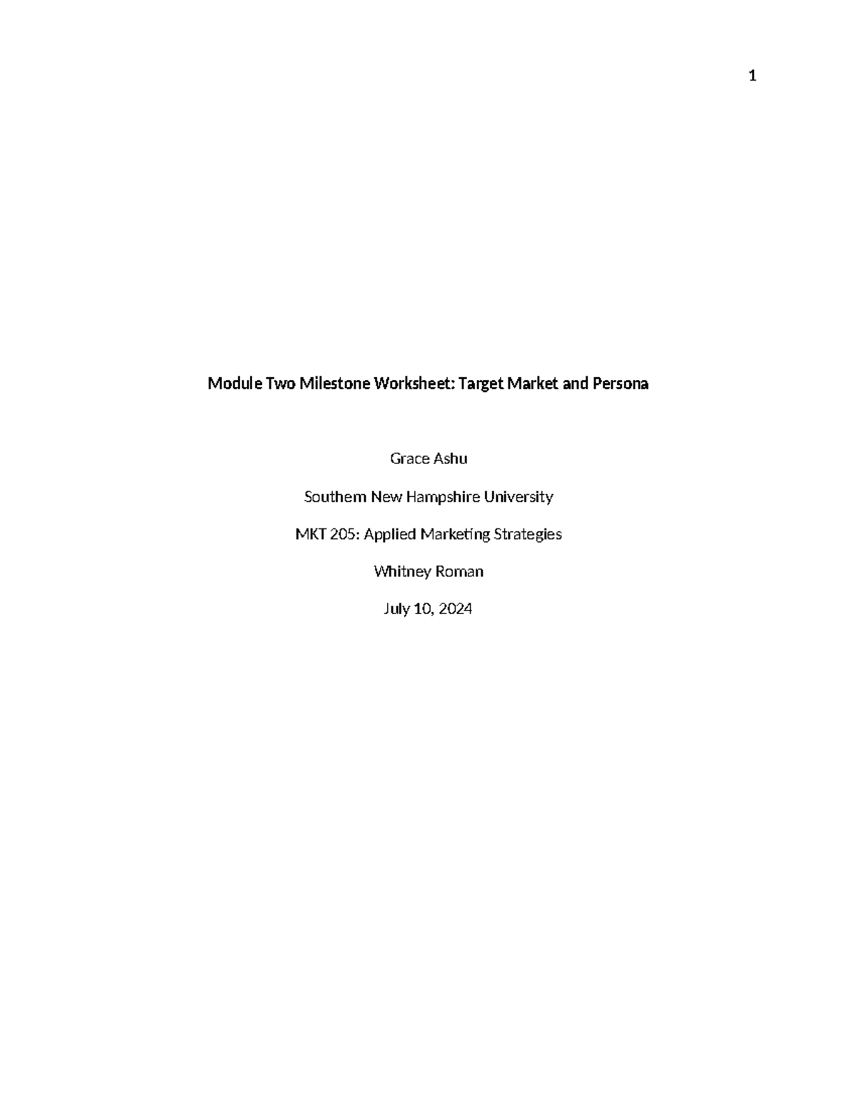 2-2 Milestone: Persona (Target Market) - Module Two Milestone Worksheet ...