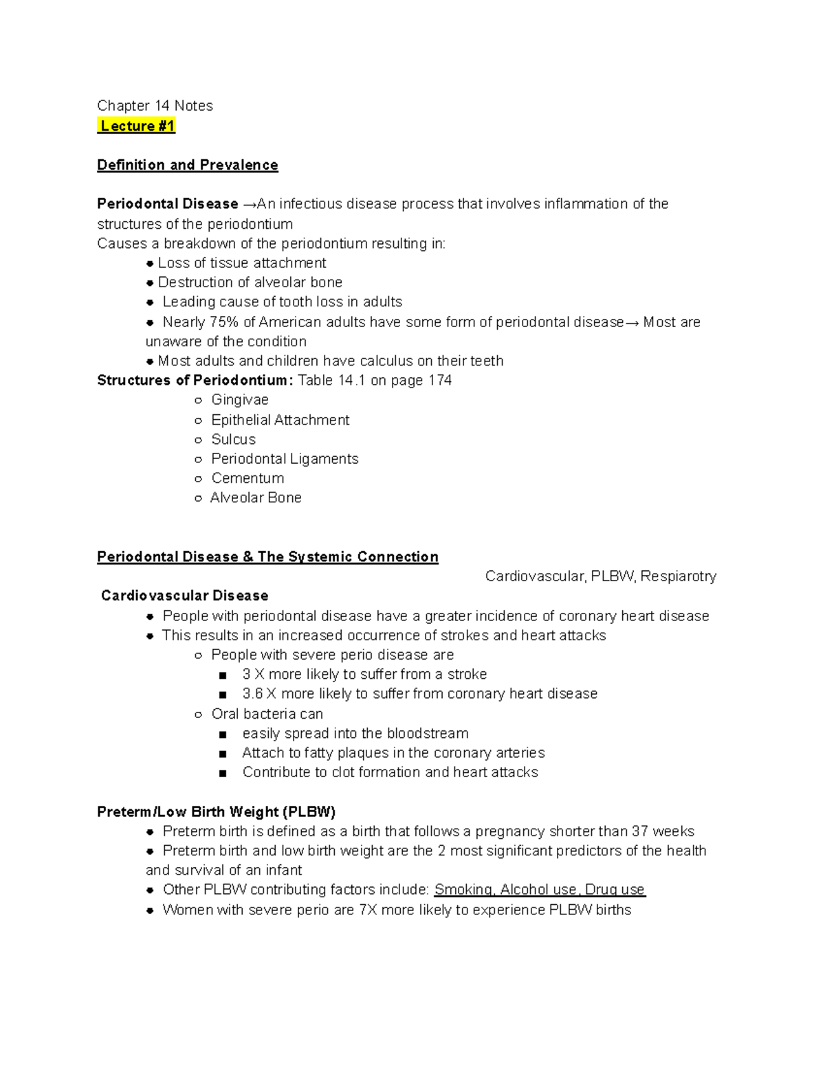 Chapter 14 Notes - Chapter 14 Notes Lecture # Definition and Prevalence ...