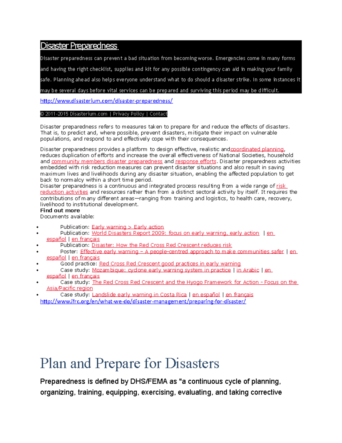 Disaster Preparedness Disaster Preparedness - Emergencies come in many ...