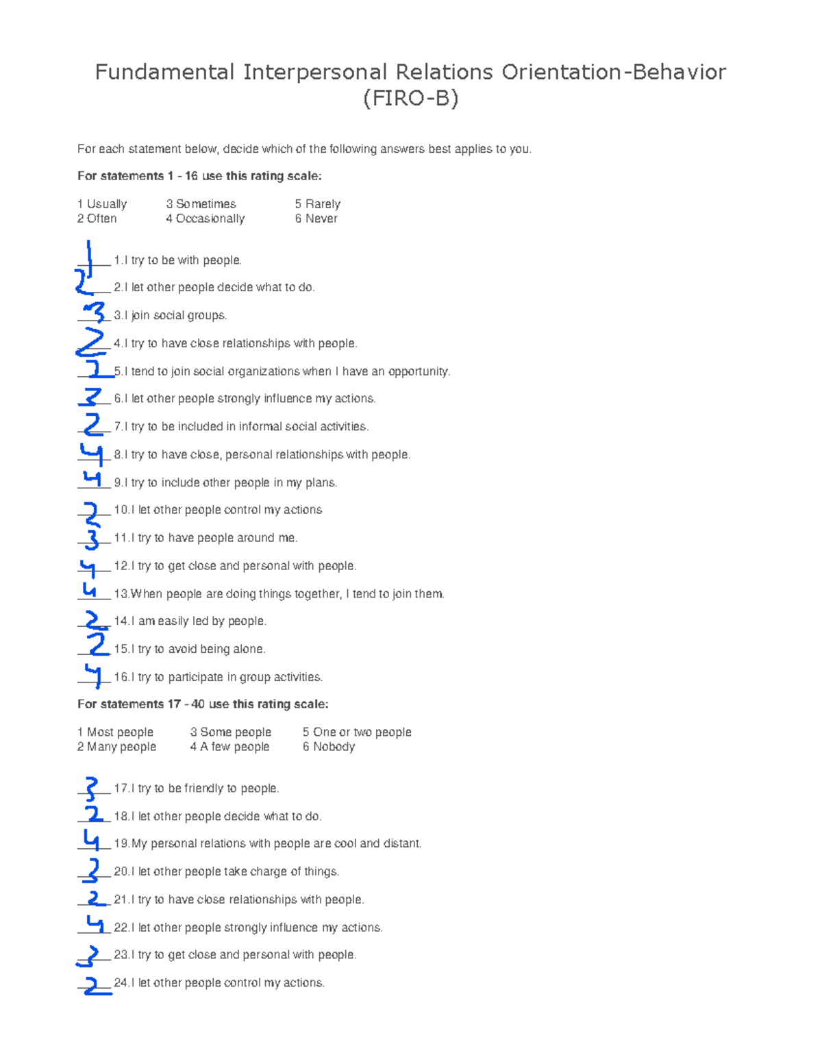 FIRO-B-1 - prac - Fundamental Interpersonal Relations Orientation ...