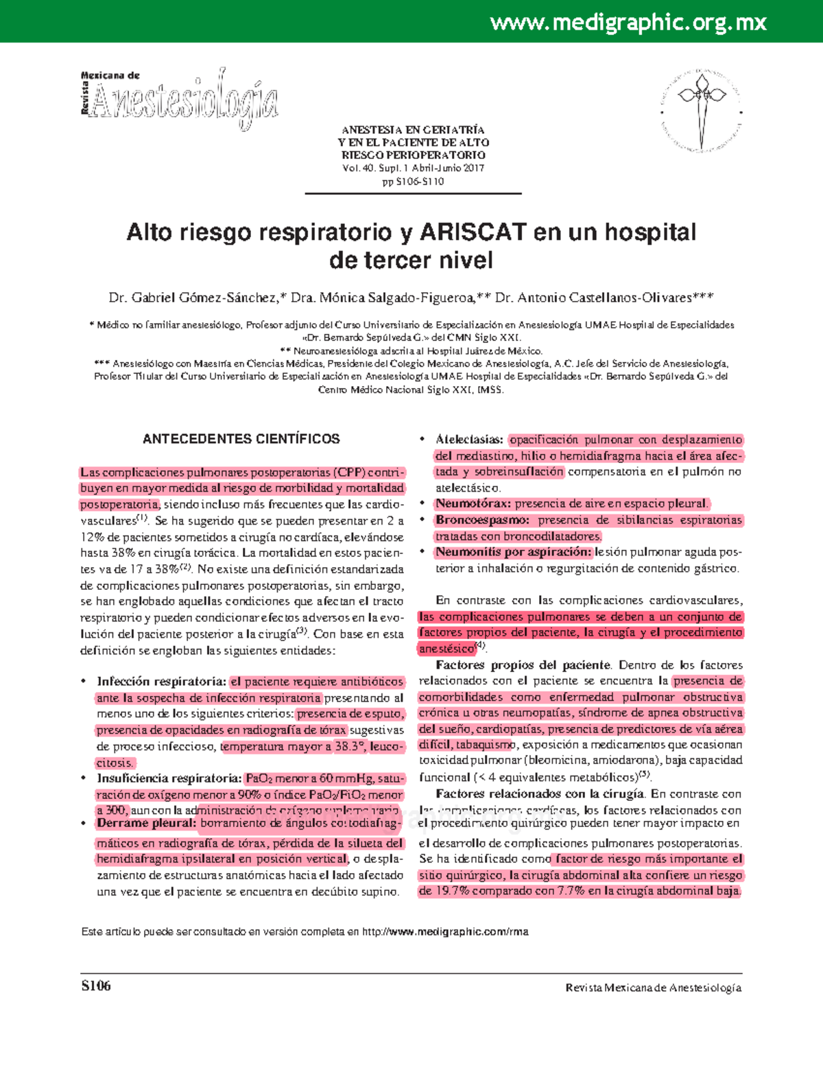 Ariscat - S106 Revista Mexicana de Anestesiología medigraphic.org a 300 ...